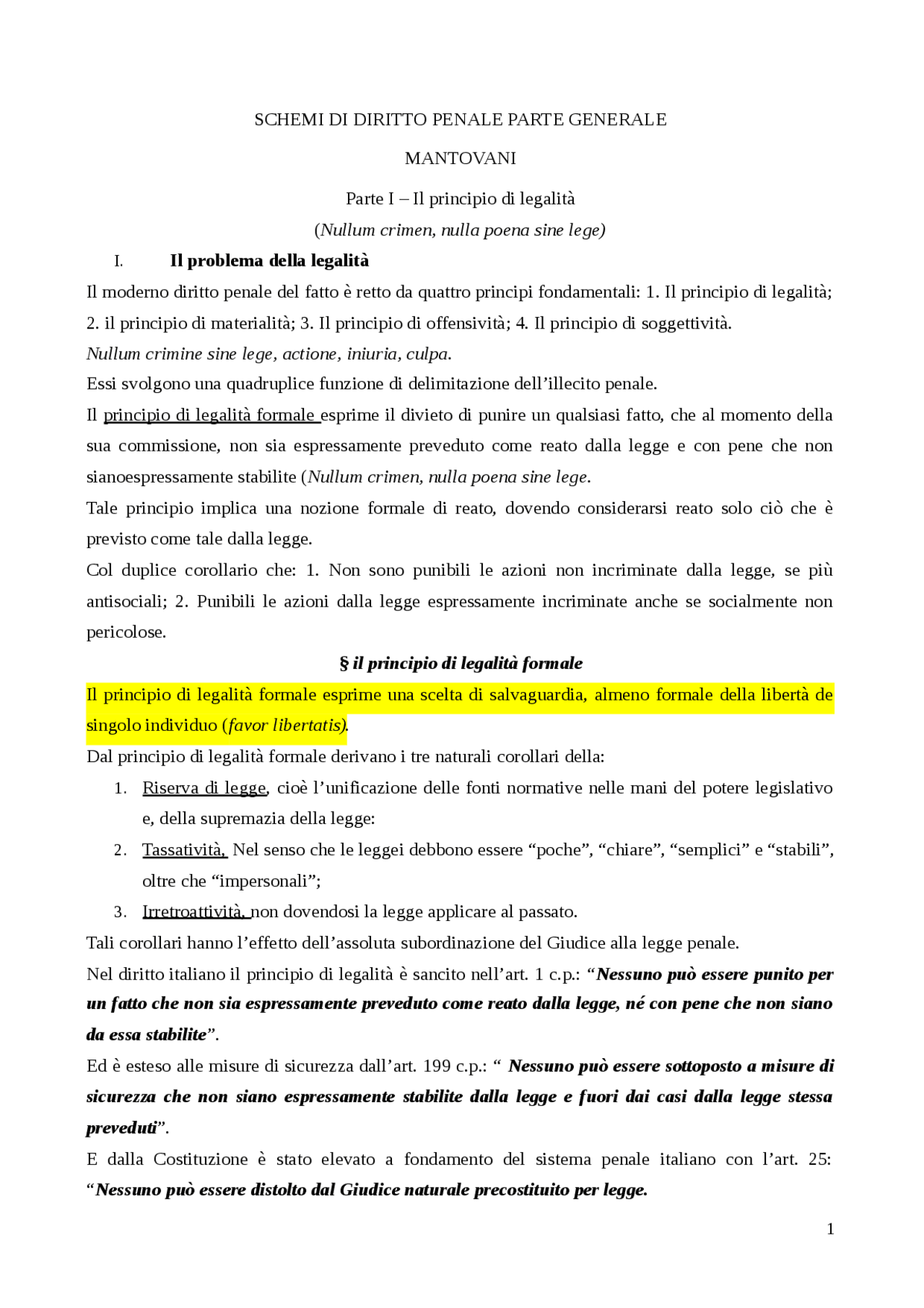 Schemi Di Diritto Penale Parte Generale Mantovani 1 Docsity