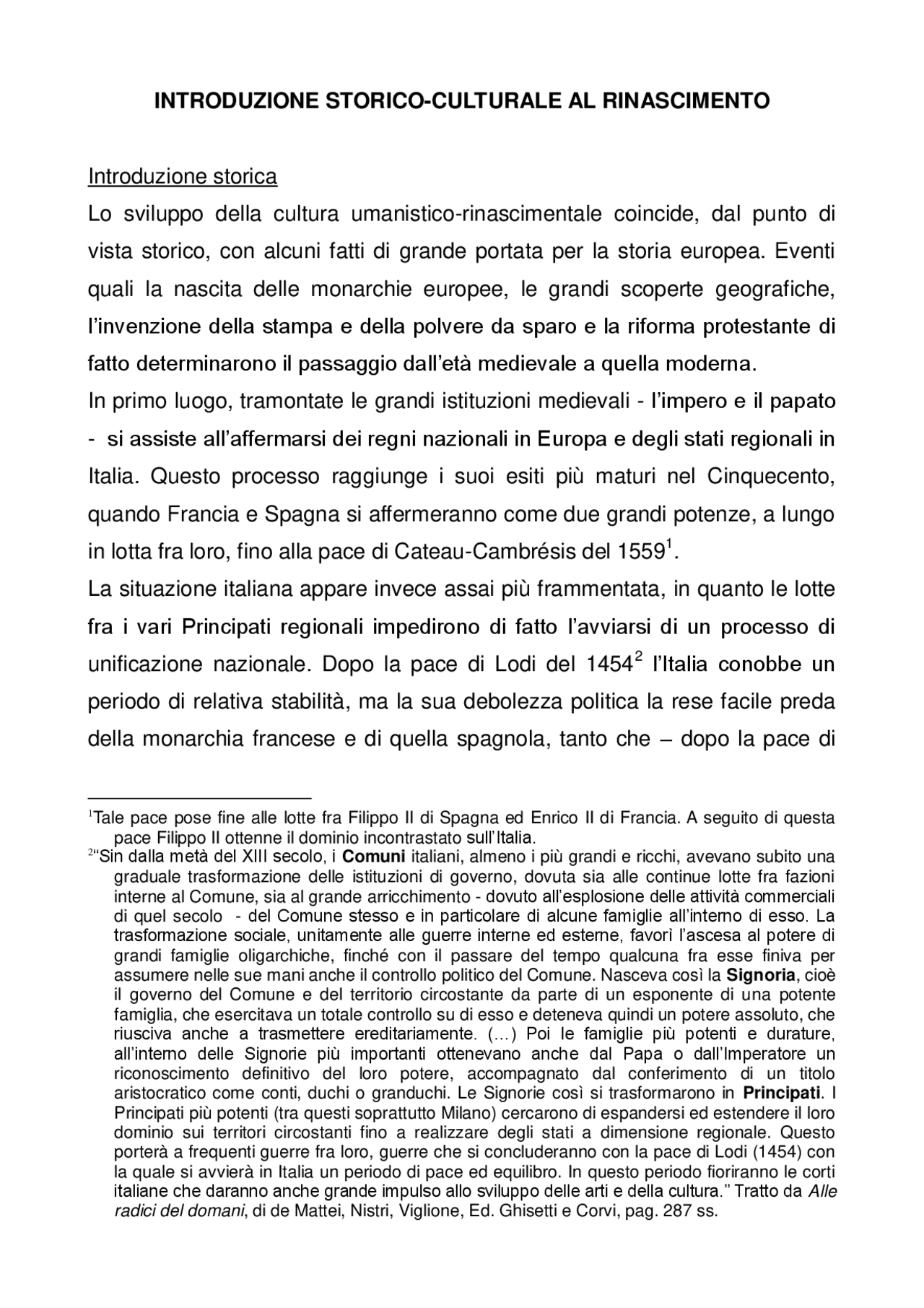 Introduzione Al Rinascimento Docsity