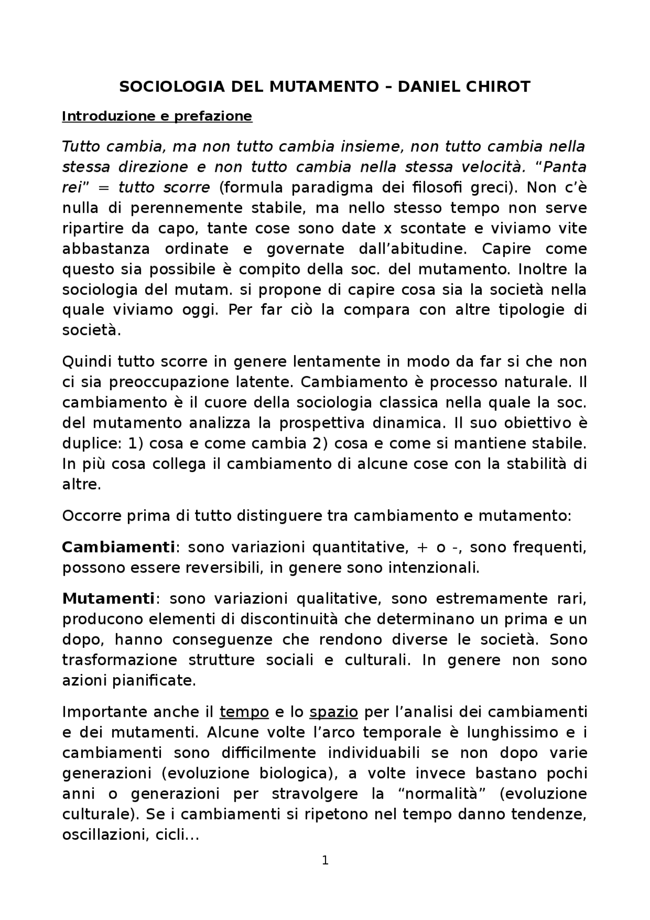Riassunto Sociologia del mutamento daniel chirot - Docsity