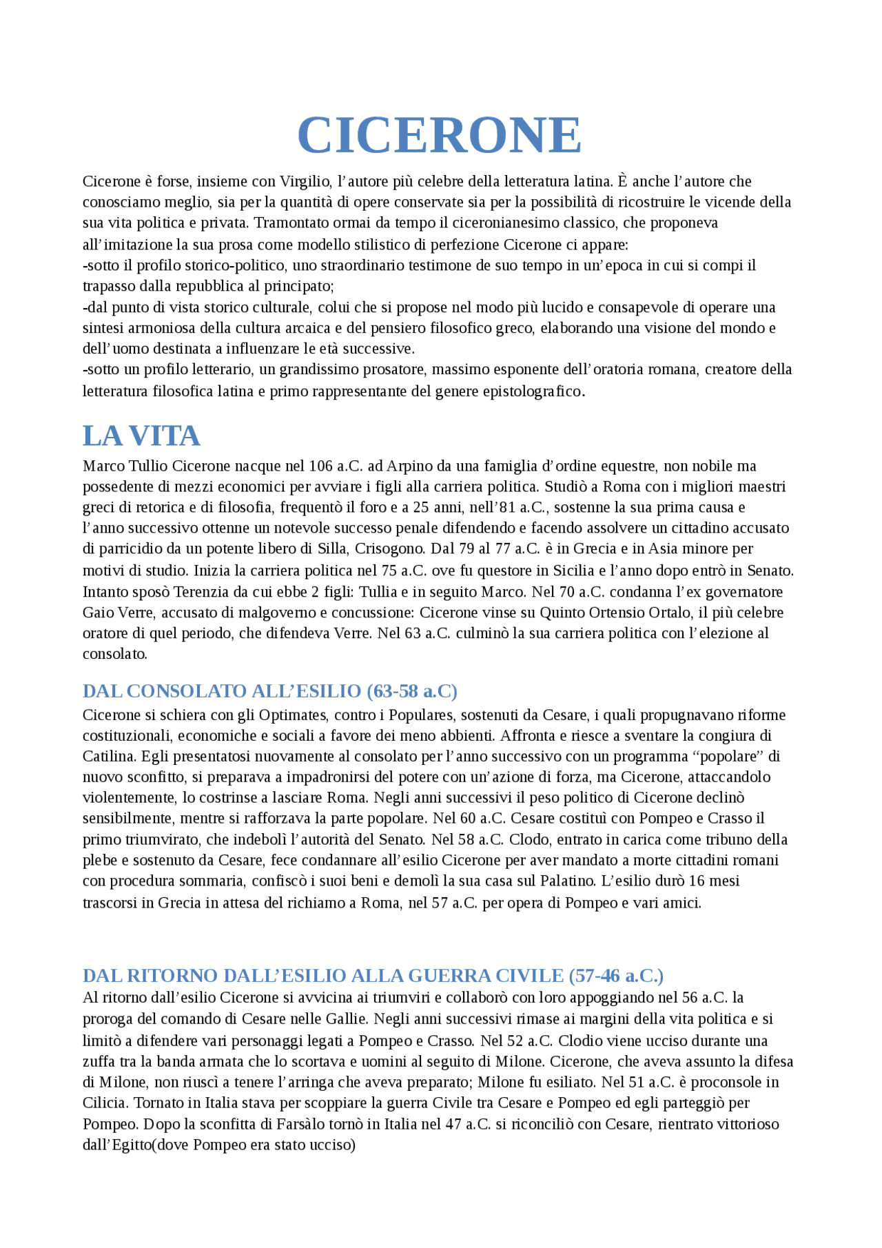 Riassunto Cicerone | Résumés de Latin | Docsity