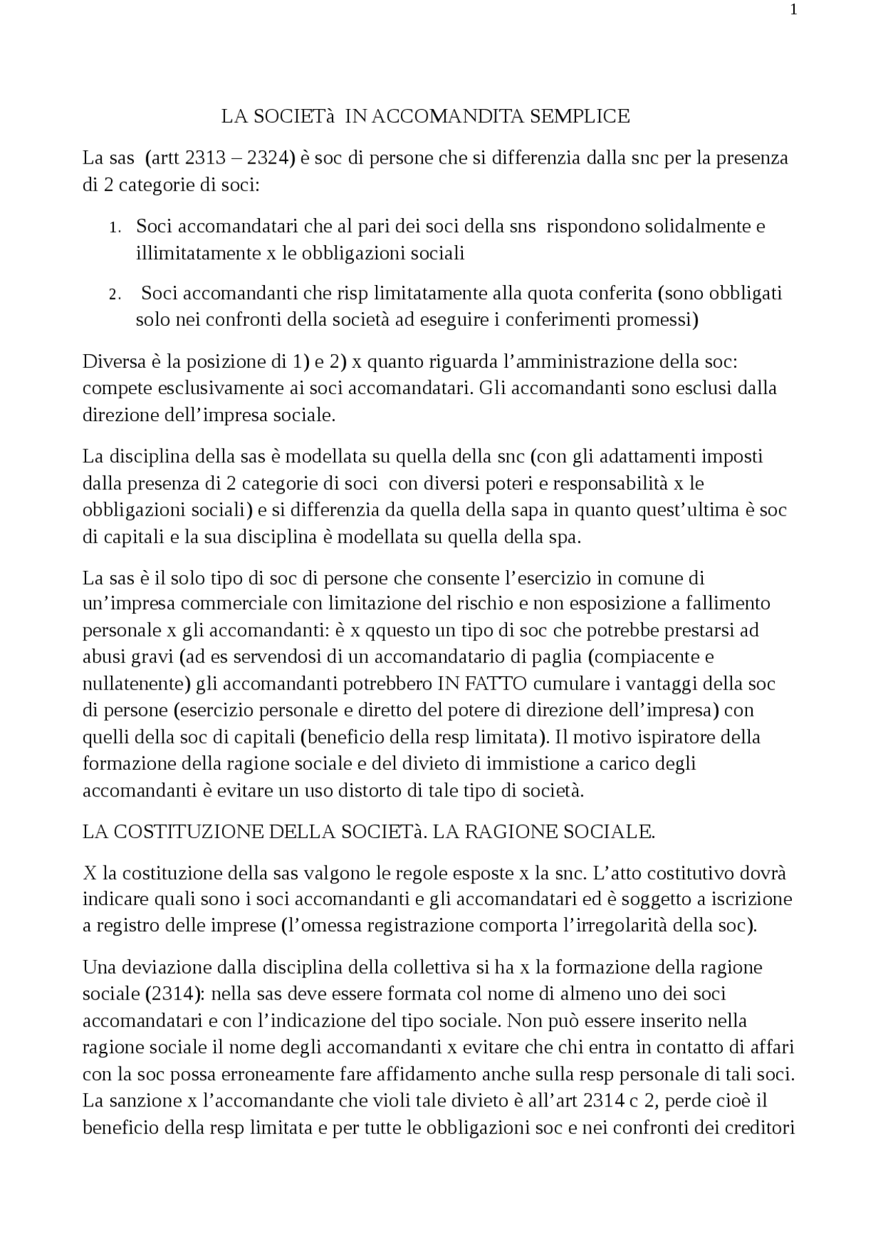Schema Sulla Società In Accomandita Semplice Docsity