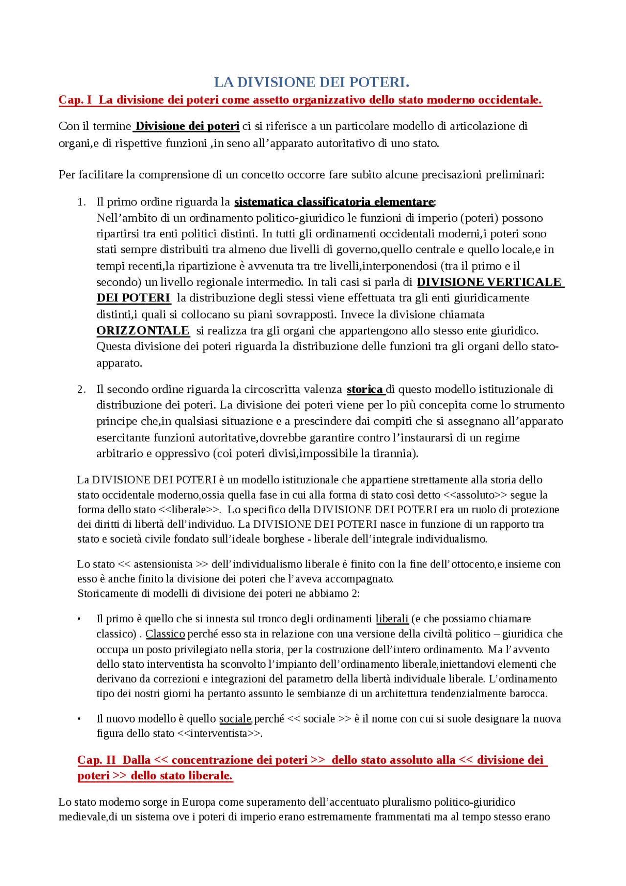 Schema Sulla La Divisione Dei Poteri Docsity