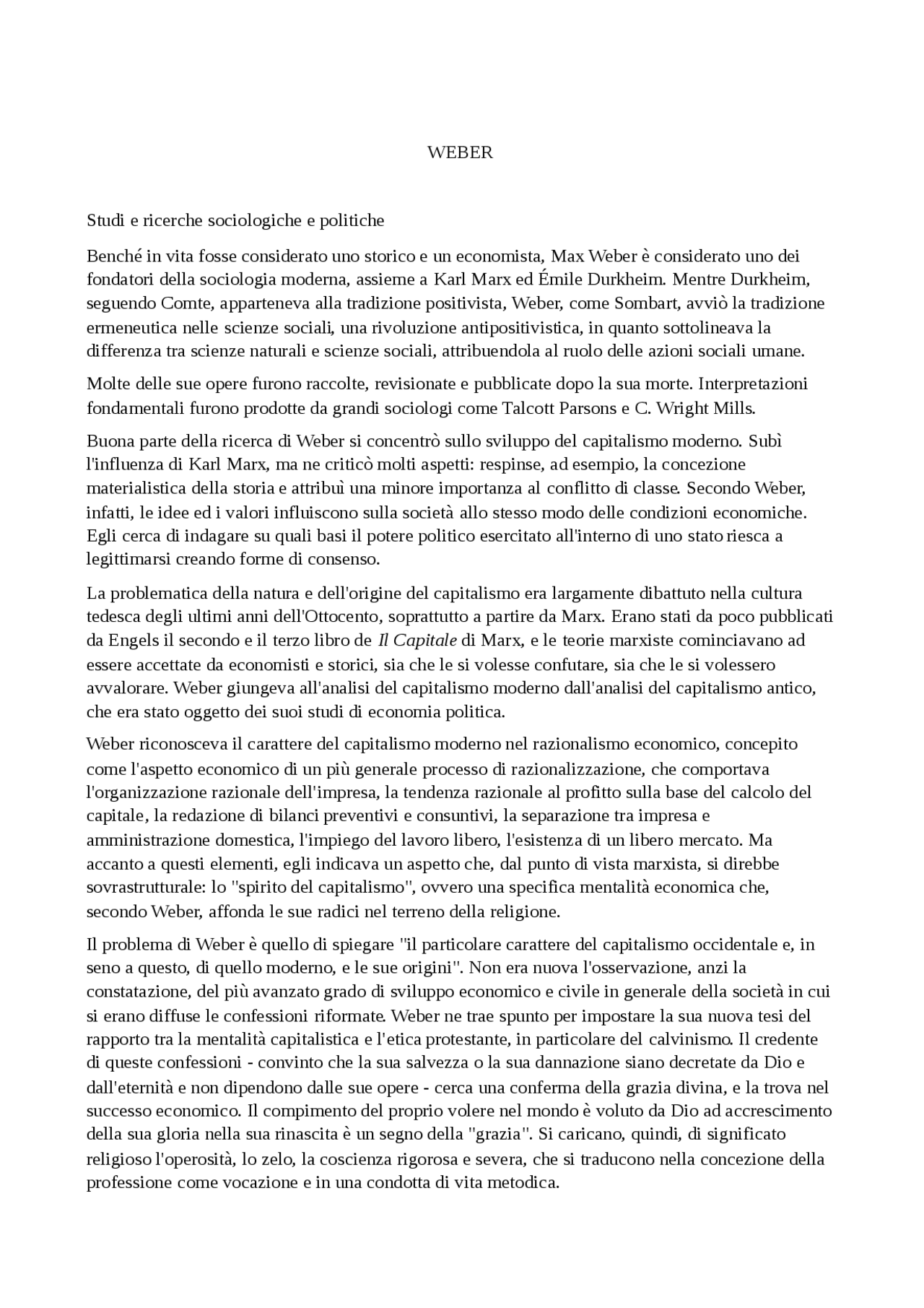 Riassunti Su Max Weber Docsity