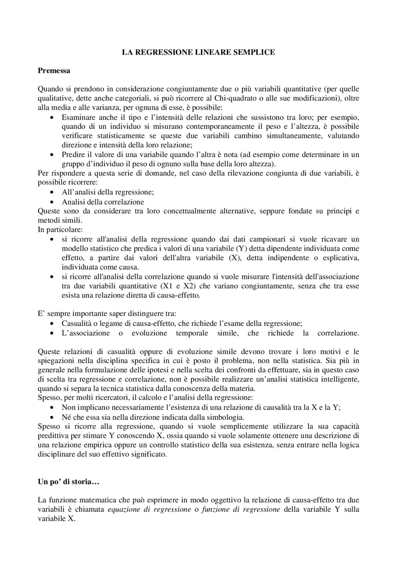 Appunti Sulla Regressione Lineare Docsity