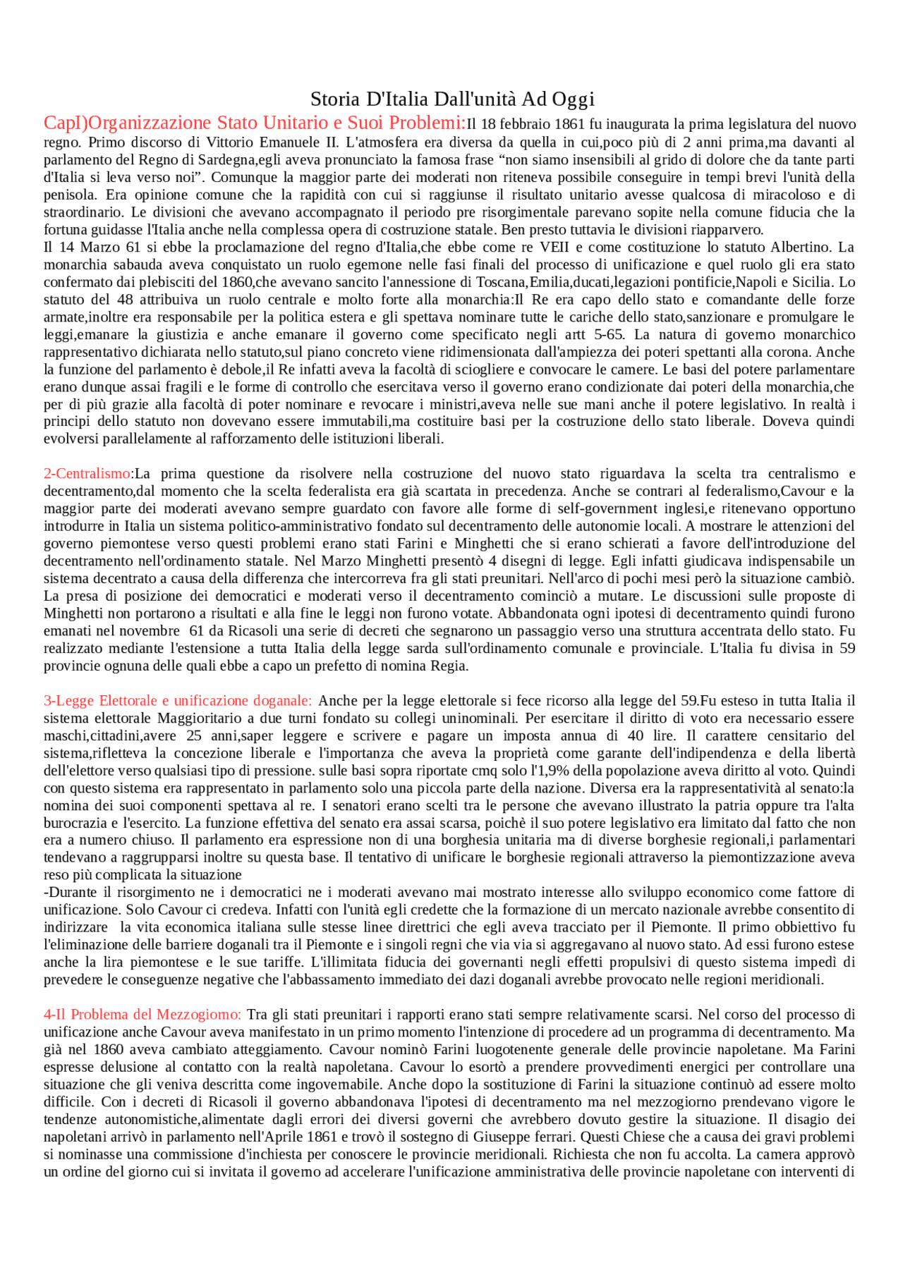 Riassunti storia del risorgimento - Docsity