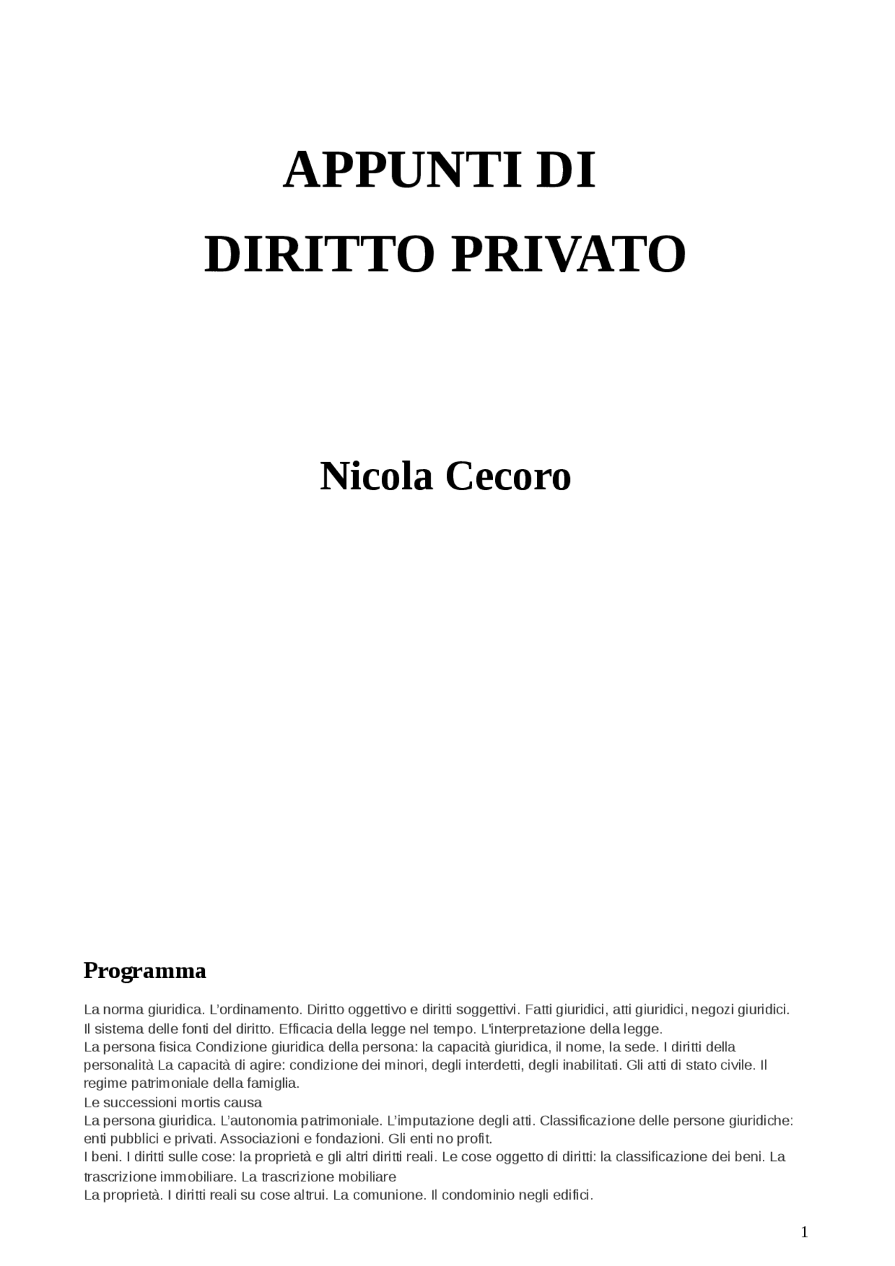 Appunti Diritto Privato Facoltà Di Economia Docsity