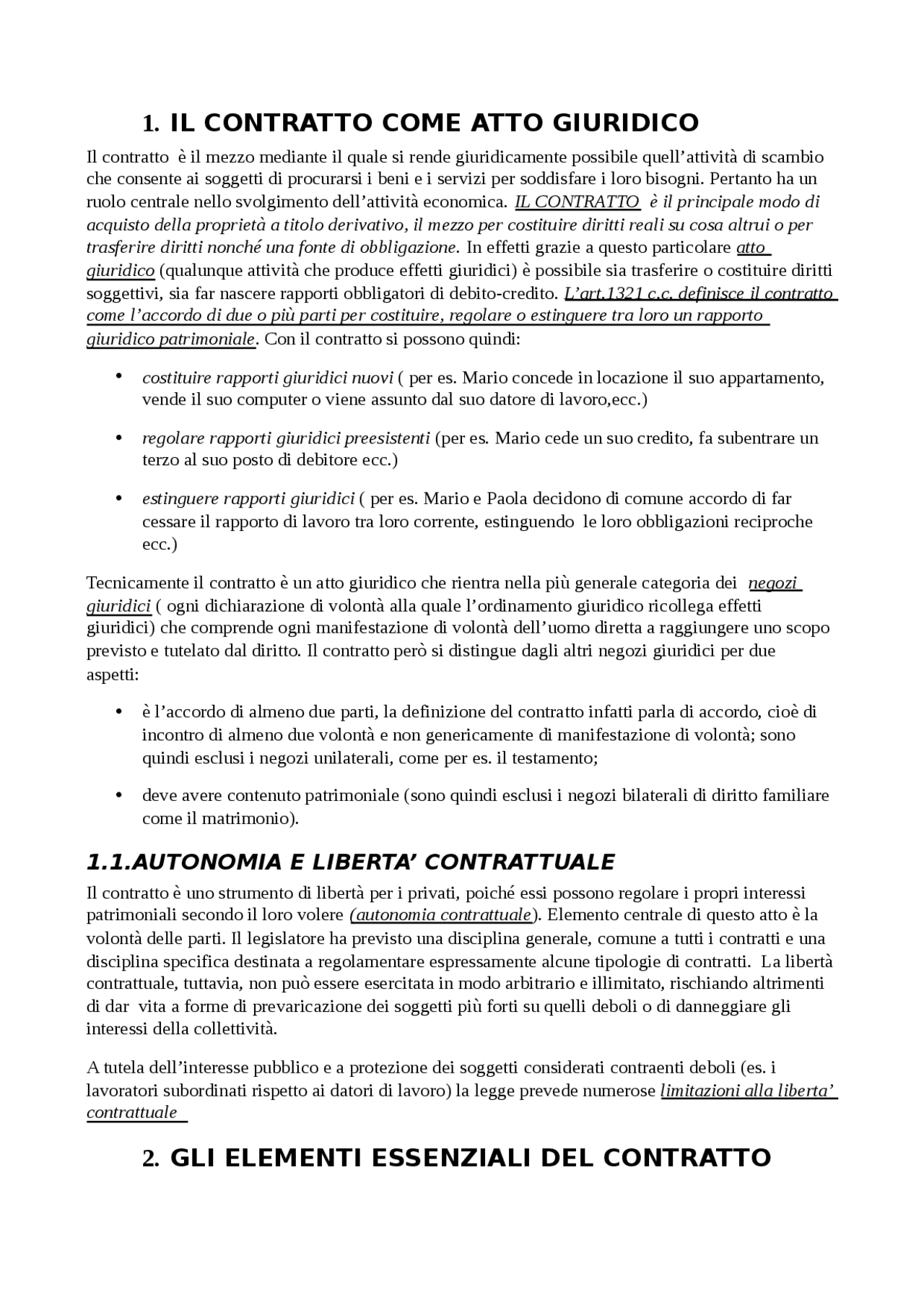 Schema Sul Contratto Docsity