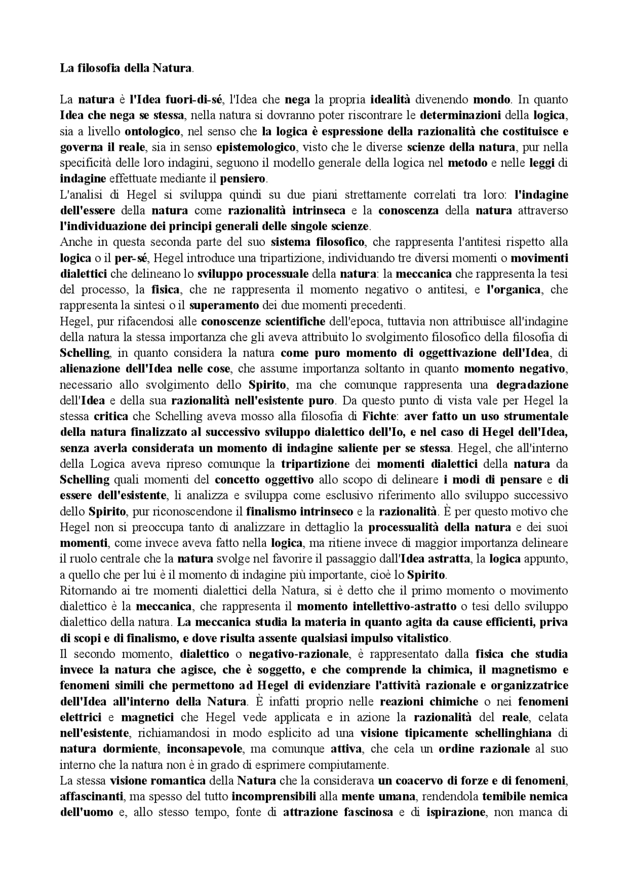 Riassunto Hegel La Natura Docsity