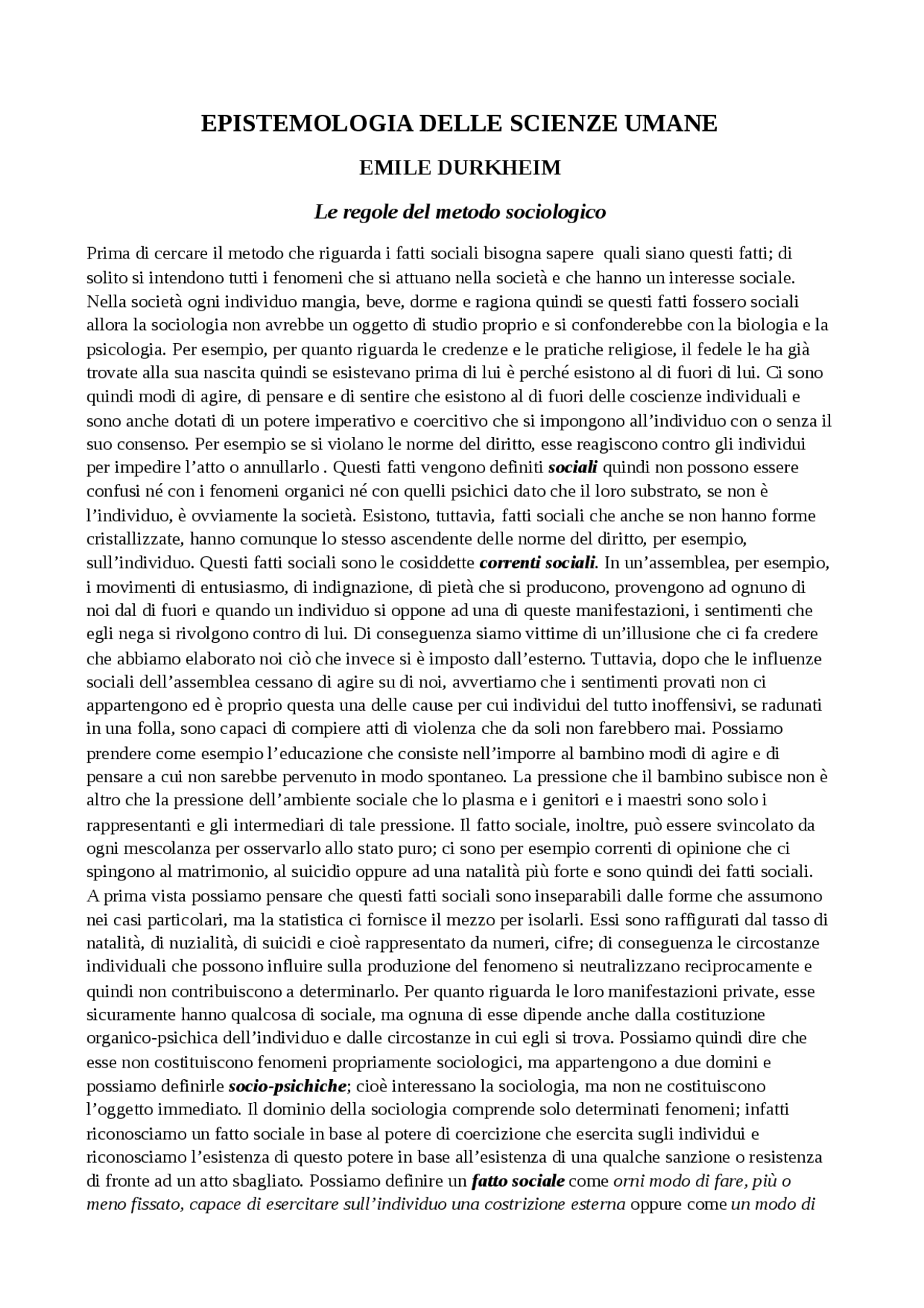 Epistemologia Delle Scienze Umane Docsity