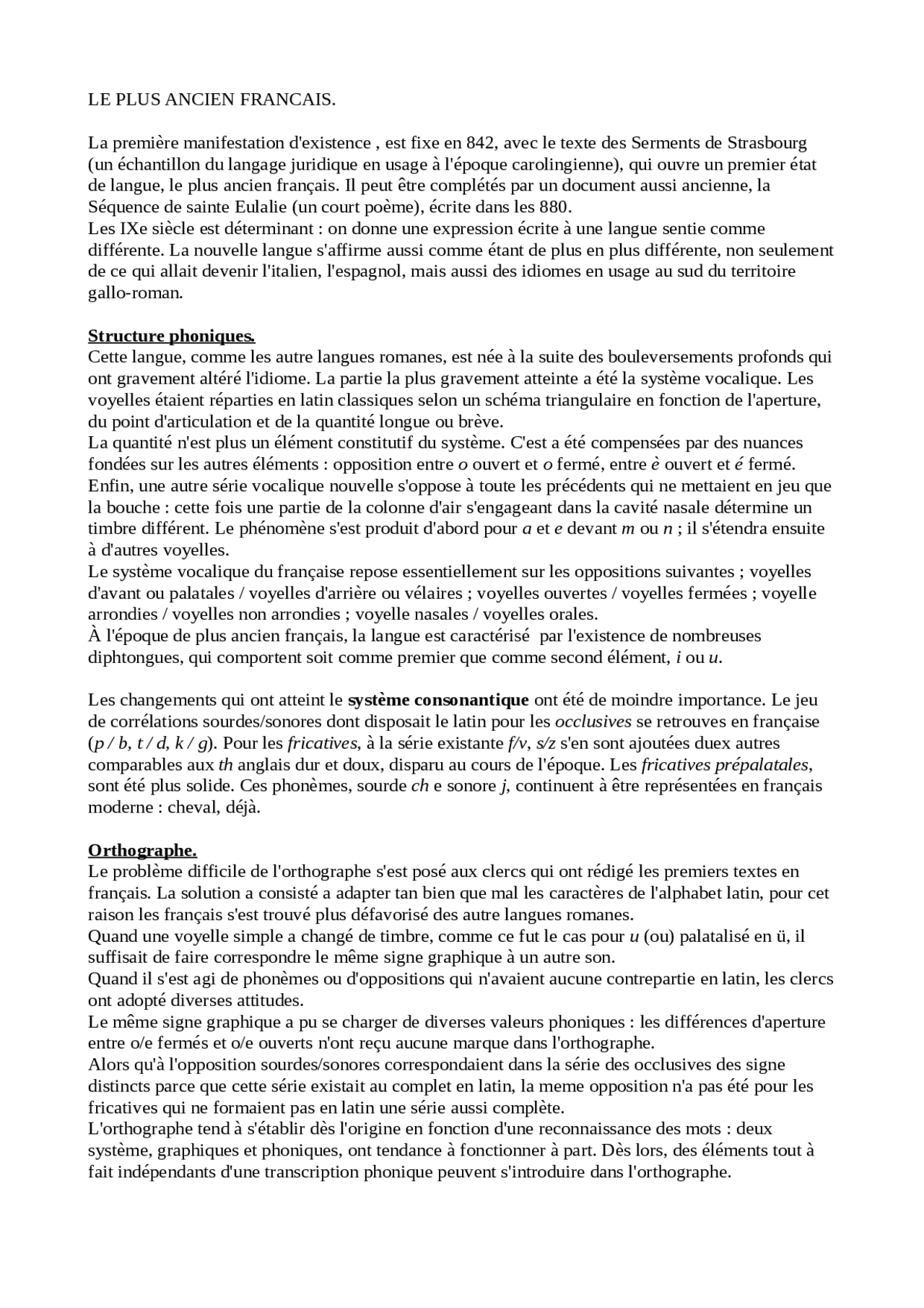 Le Plus Ancien Français Docsity