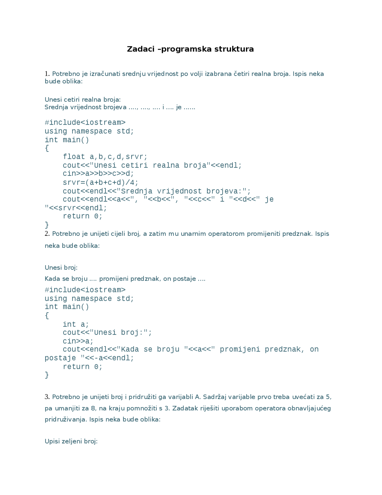 C Zadaci Programske Strukture Vežbe Predlog Informatika Docsity