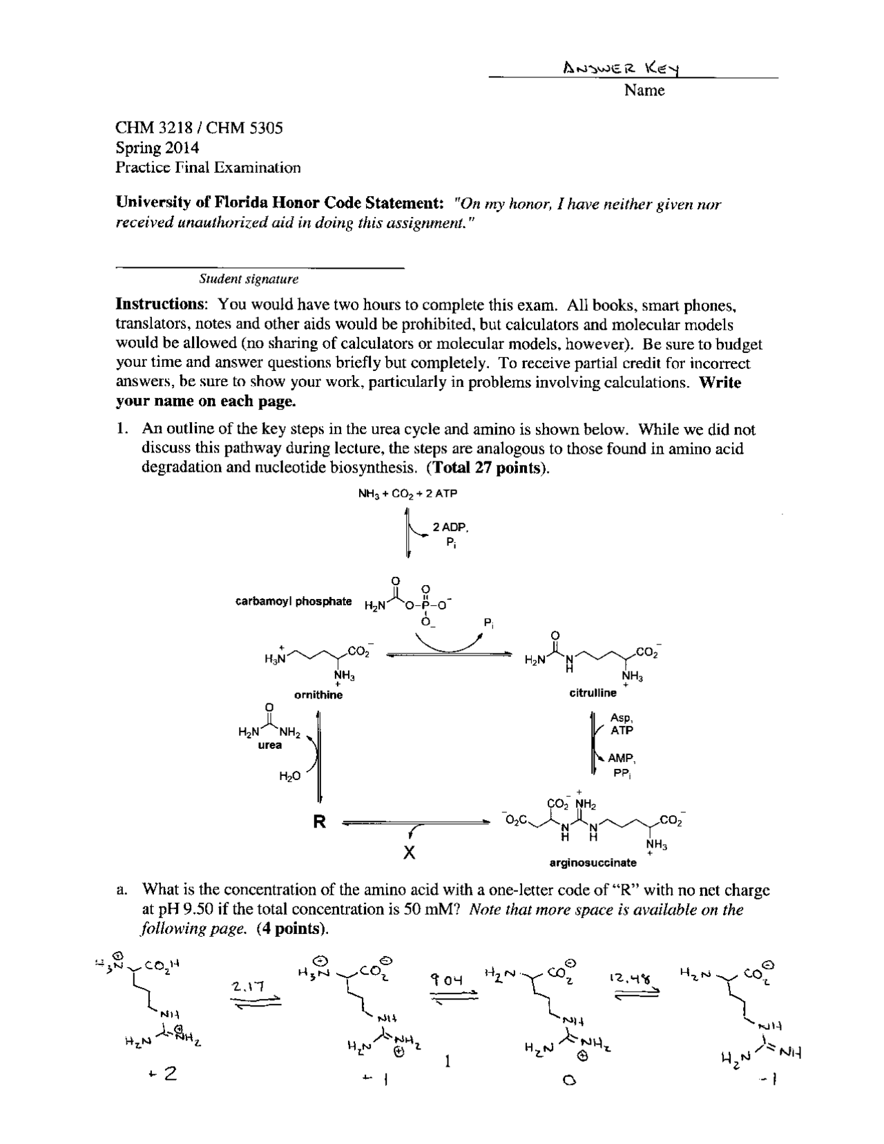 Final Examination Practice Problems on Biochemistry 2 | CHM 3218 - Docsity
