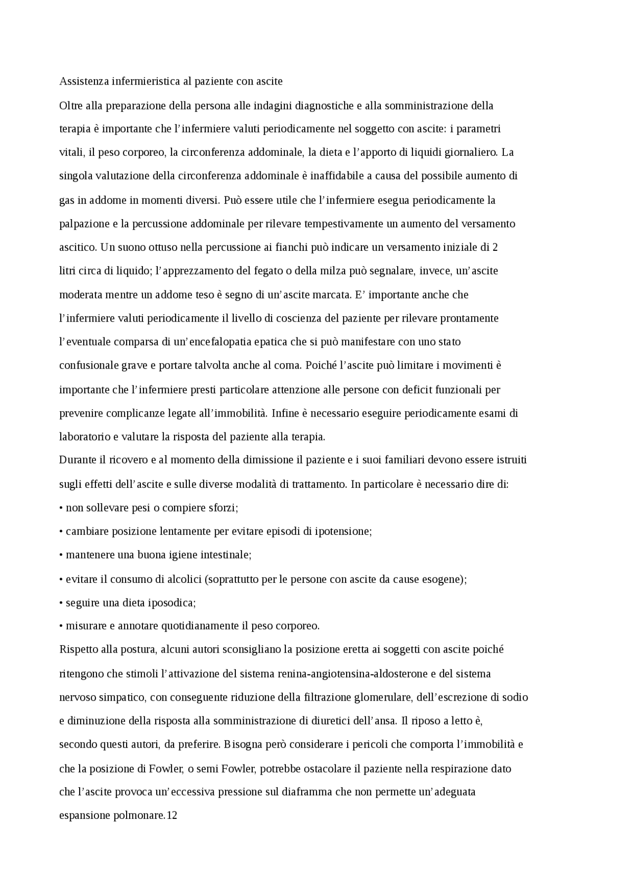 Assistenza Infermieristica Al Paziente Con Ascite Appunti Di Scienze