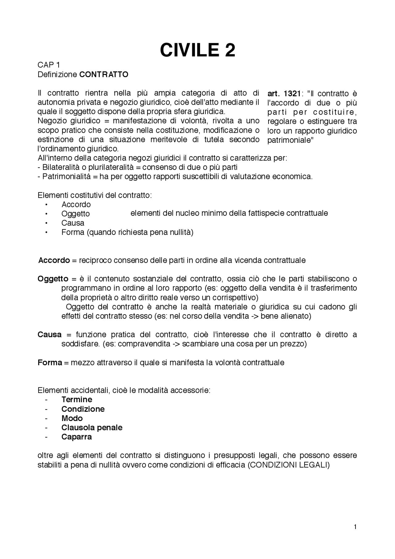 Schema riassuntivo de Il contratto - Bianca - Docsity