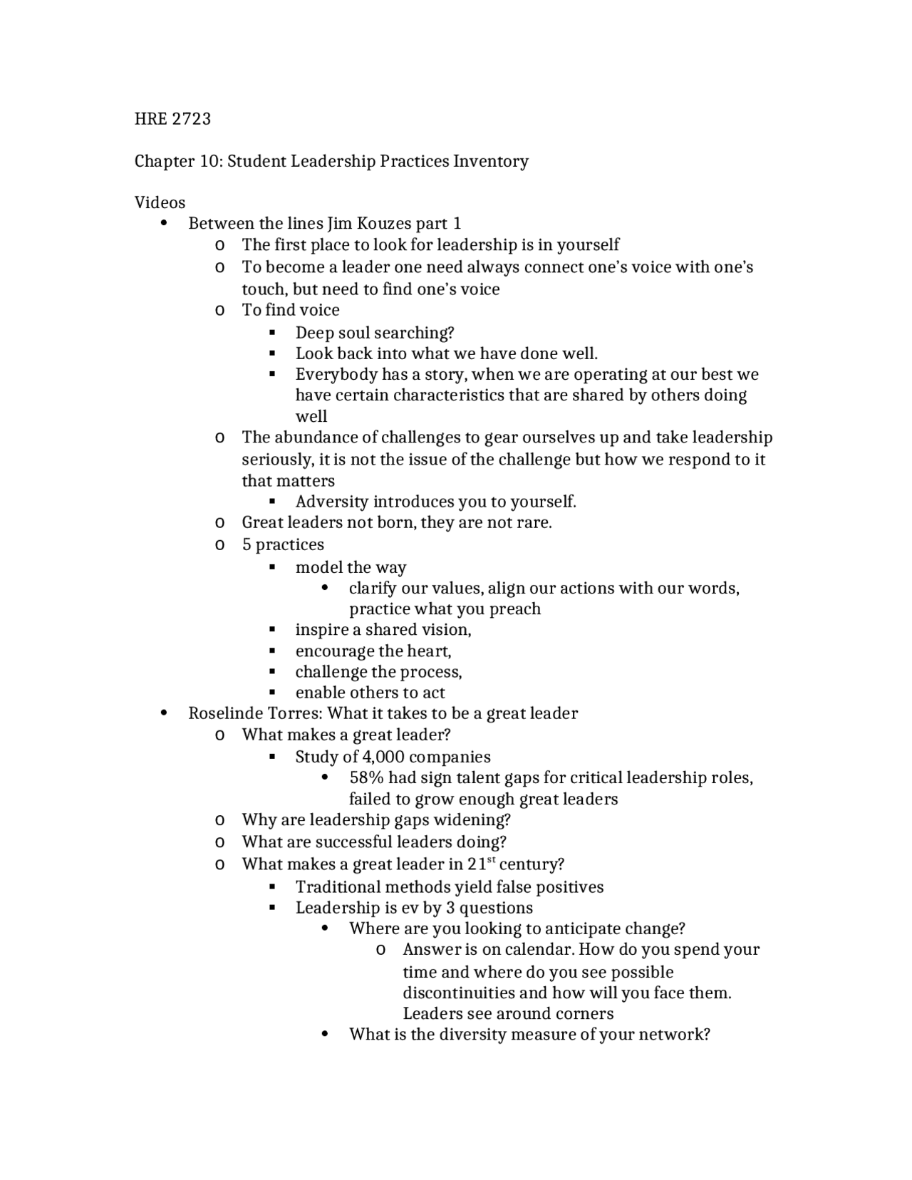 The Student Leadership Practices Inventory | HRE 2723 - Docsity