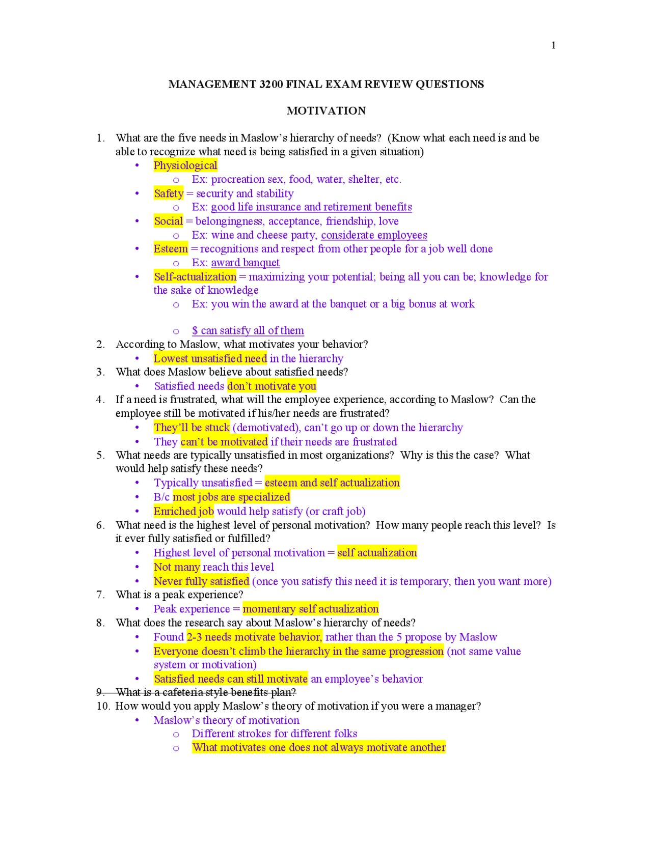 Final Exam Notes Principle Of Management Mgt 3200 Docsity