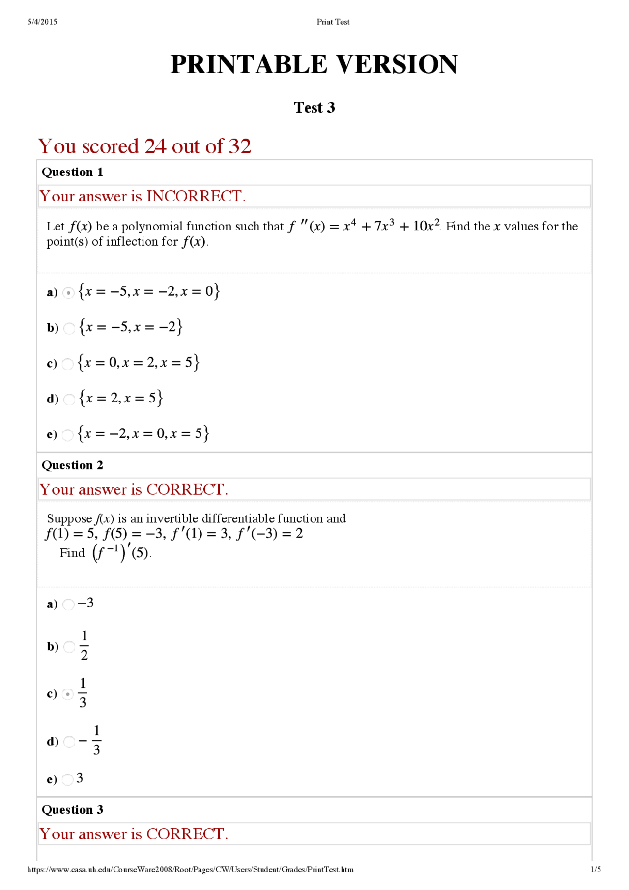 Calculus Test 3: Derivatives, Critical Points, and Graphing | Exams ...
