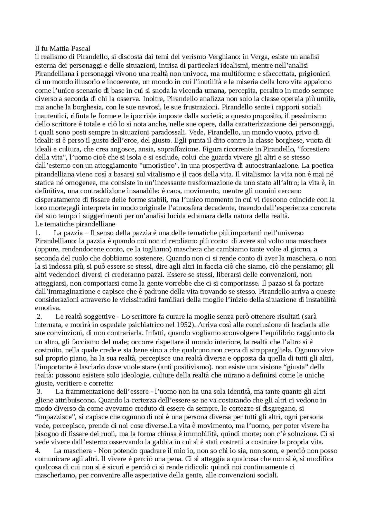 Riassunto Il Fu Mattia Pascal Docsity