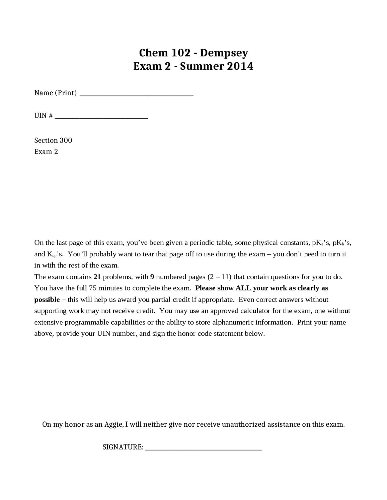 Exam 2 With Answer Key Fundamentals Of Chemistry Ii Chem 102 Docsity
