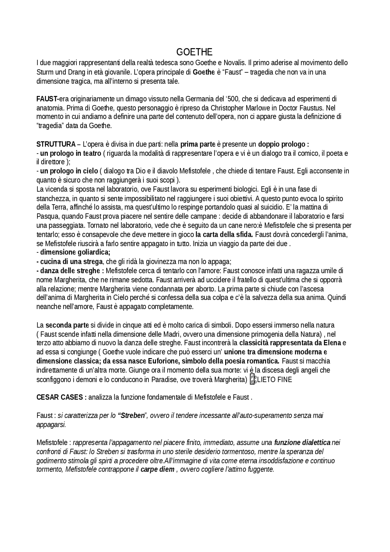 Appunti Su Goethe Docsity
