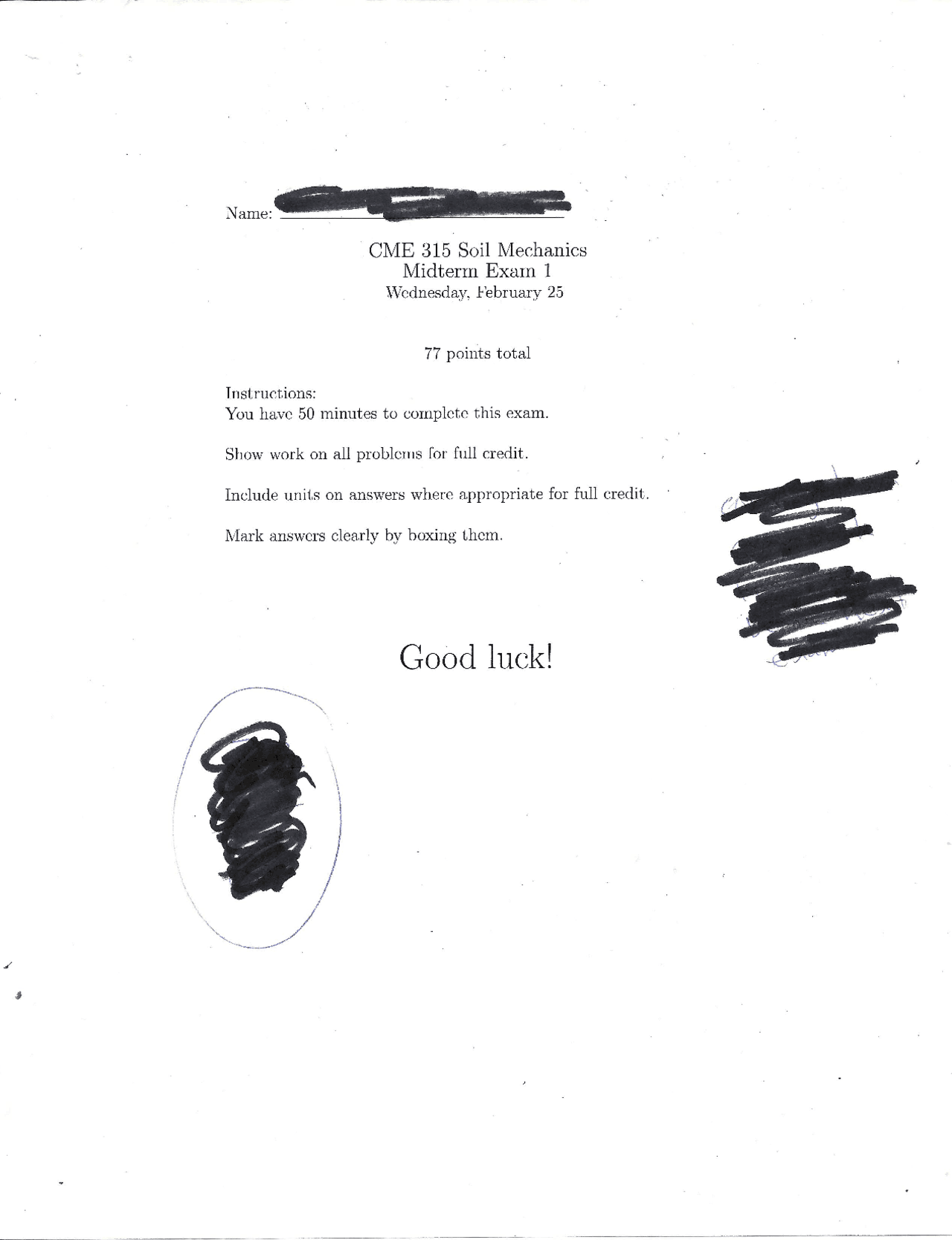 Soil Mechanics and Laboratory Midterm Exam 1 | CME 315 - Docsity