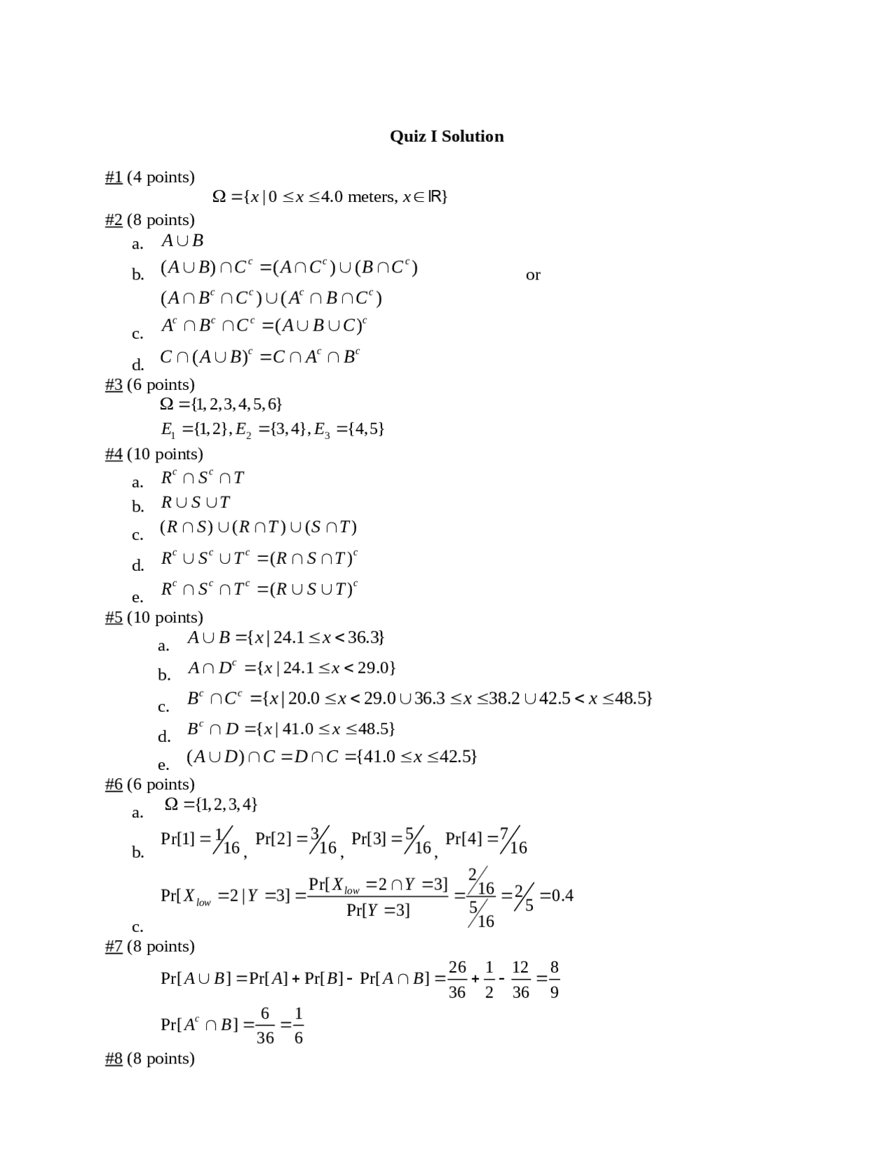Quiz 1 Solution Theoretical Statistics Stat 4105 Docsity