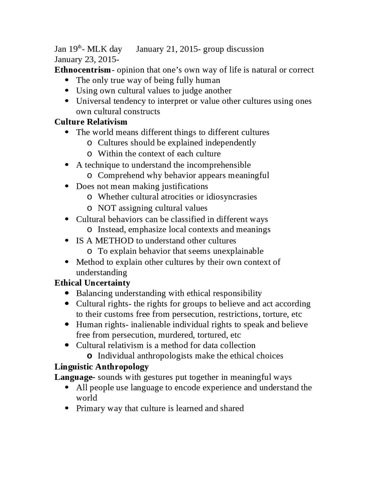 Introduction To Anthropology Lecture Notes Anth 1102 Docsity
