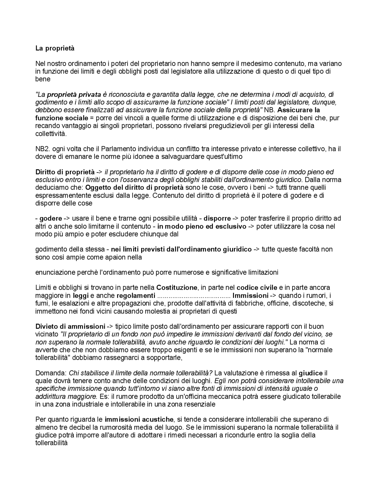 Appunti Essenziali Di Diritto Civile La Proprietà Docsity