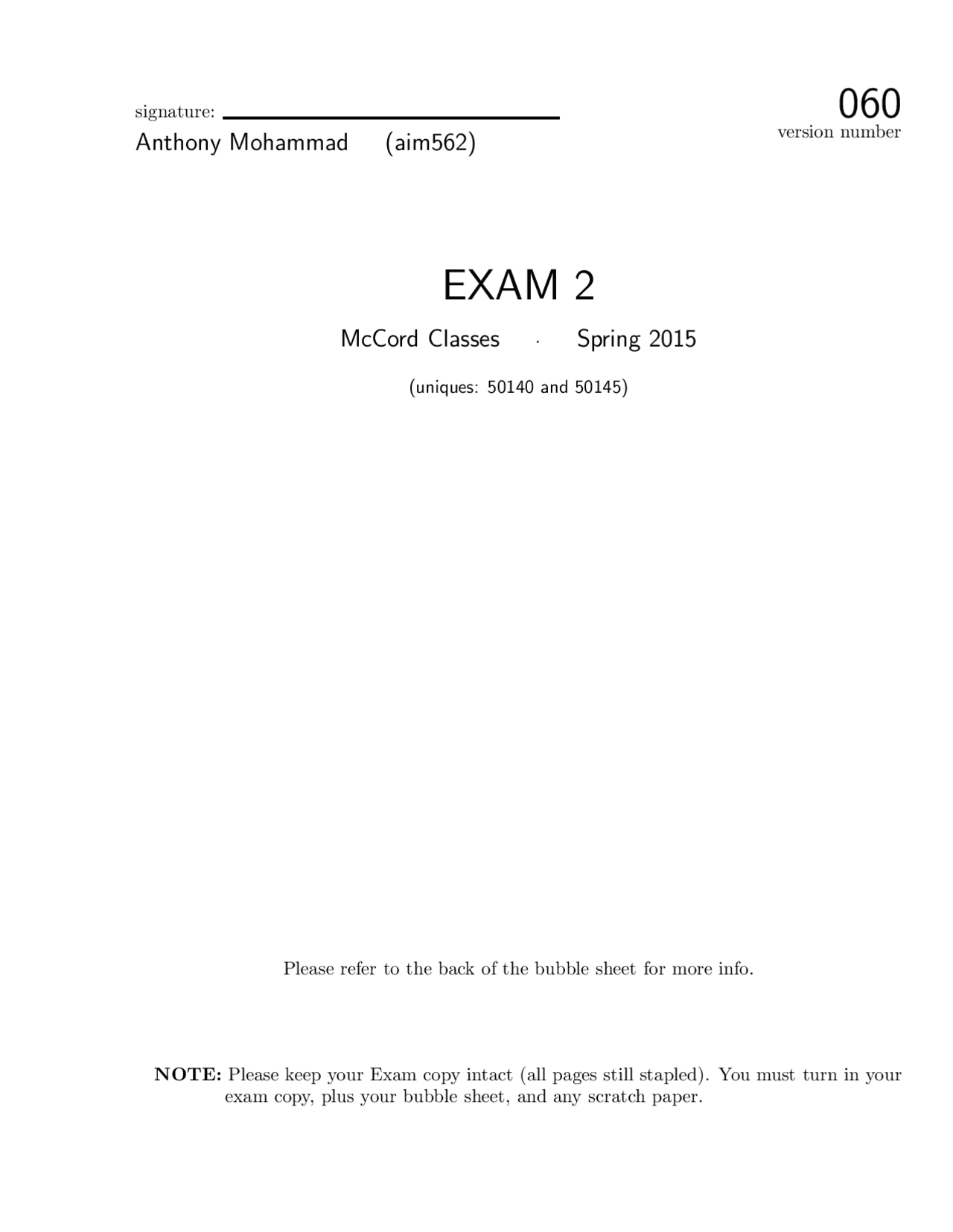 Principles Of Chemistry Midterm Exam 2 With Solution Ch 302 Docsity