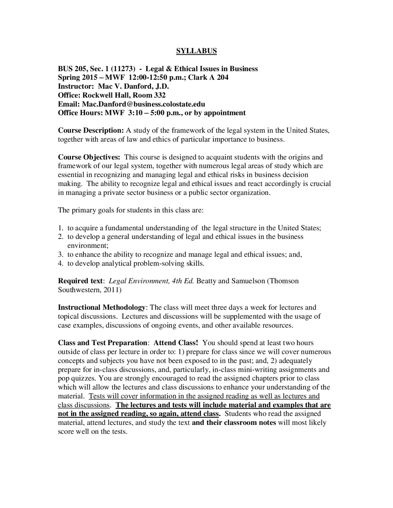 Legal And Ethical Issues In Business Syllabus Bus 205 Docsity