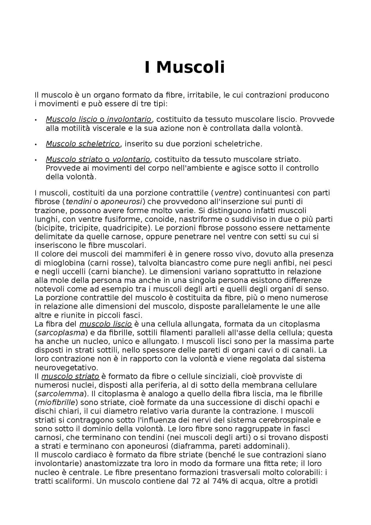 Appunti Sul Sistema Muscolare Docsity