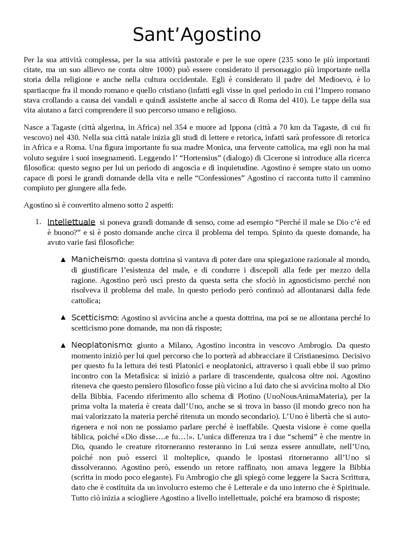 Appunti Su Santagostino Docsity
