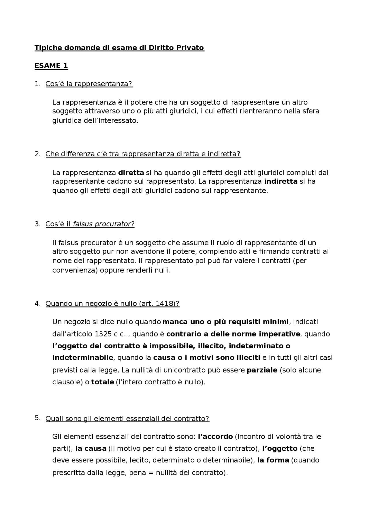 Domande e risposte di Diritto Privato - Docsity