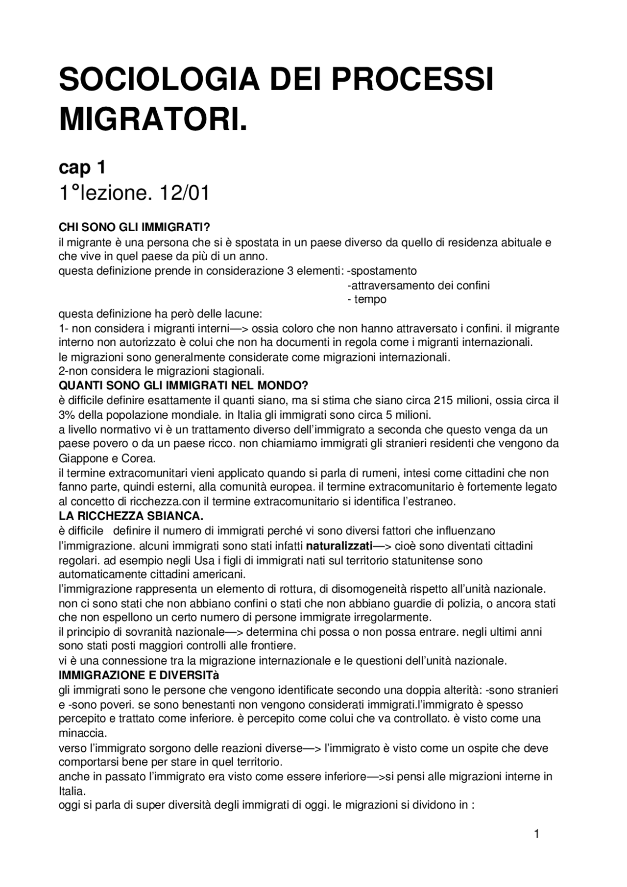 Appunti Sui Processi Migratori Docsity