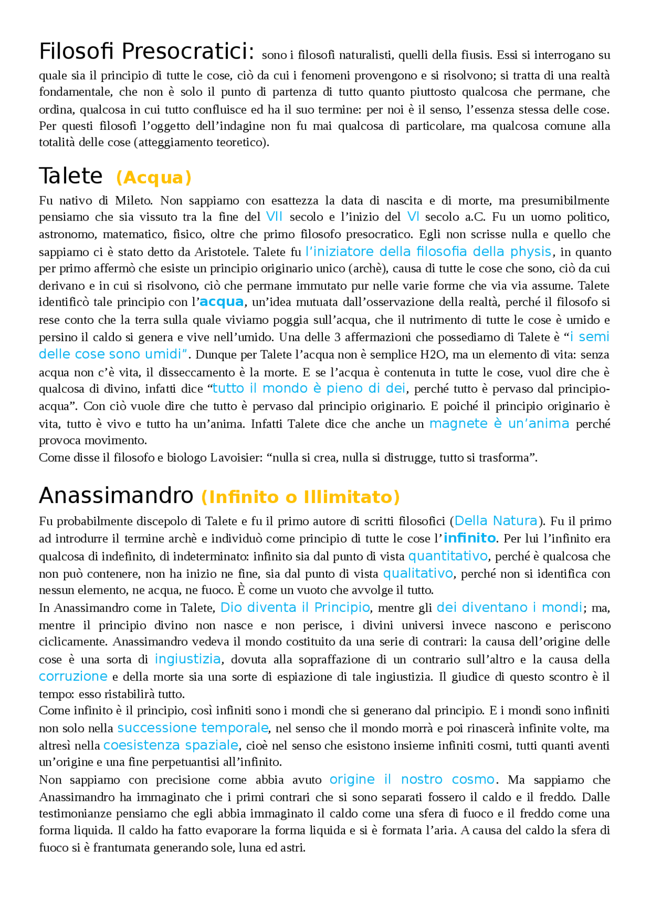 Appunti sui Filosofi presocratici - Docsity