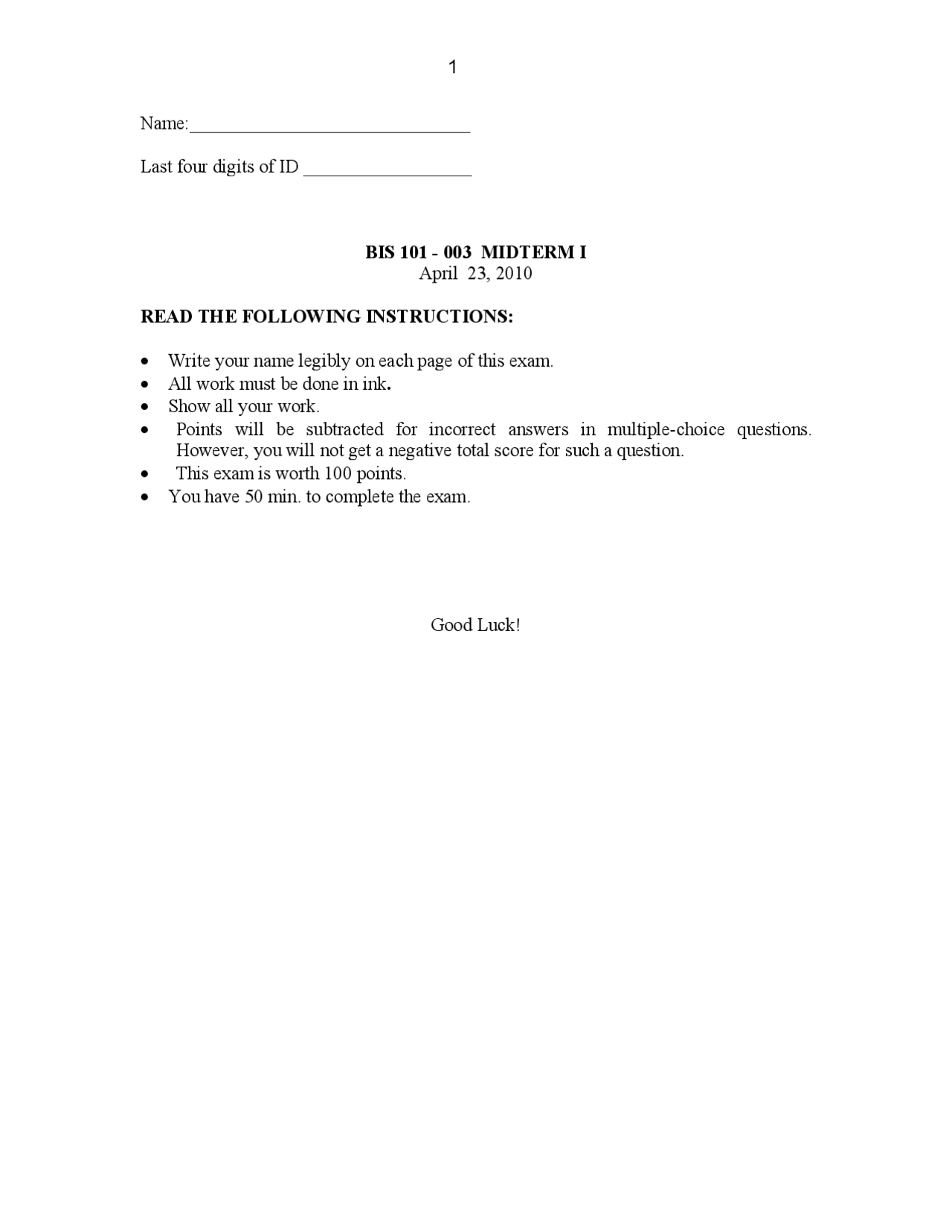Midterm Exam 1 Solutions Genes And Gene Expression Bis 101 Docsity
