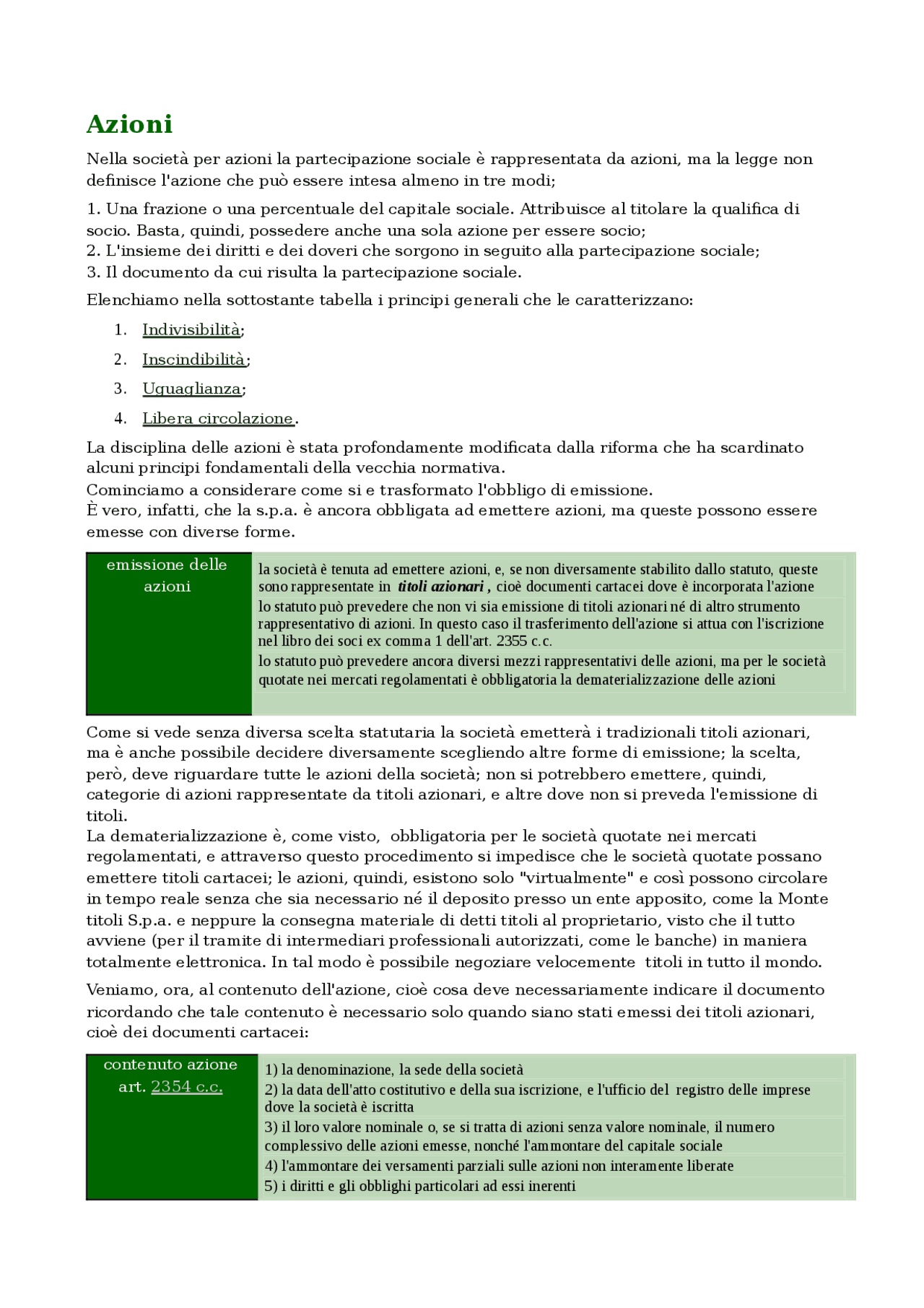 Schema Sulle Azioni Docsity