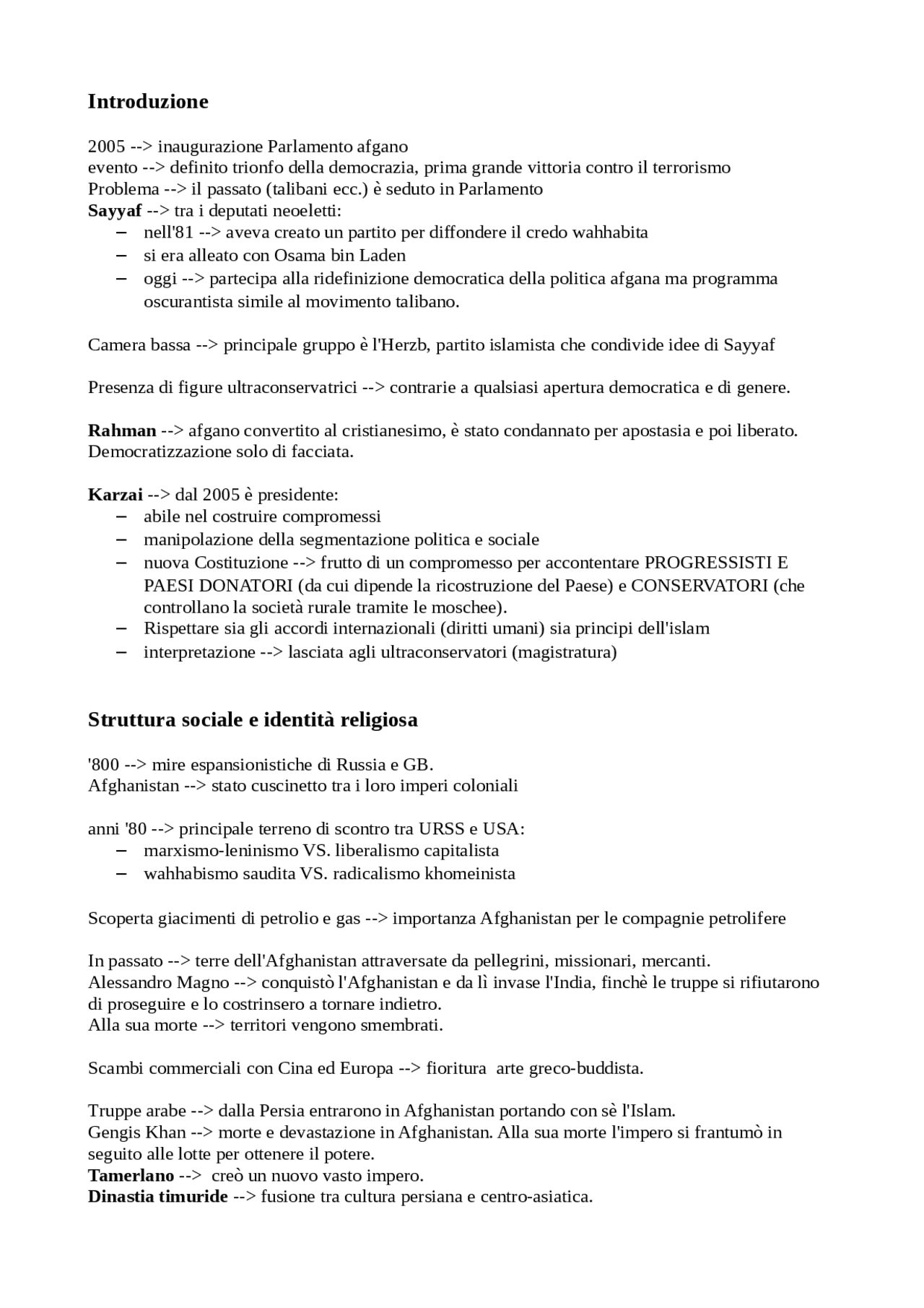 Riassunto Afghanistan, Elisa Giunchi - Docsity