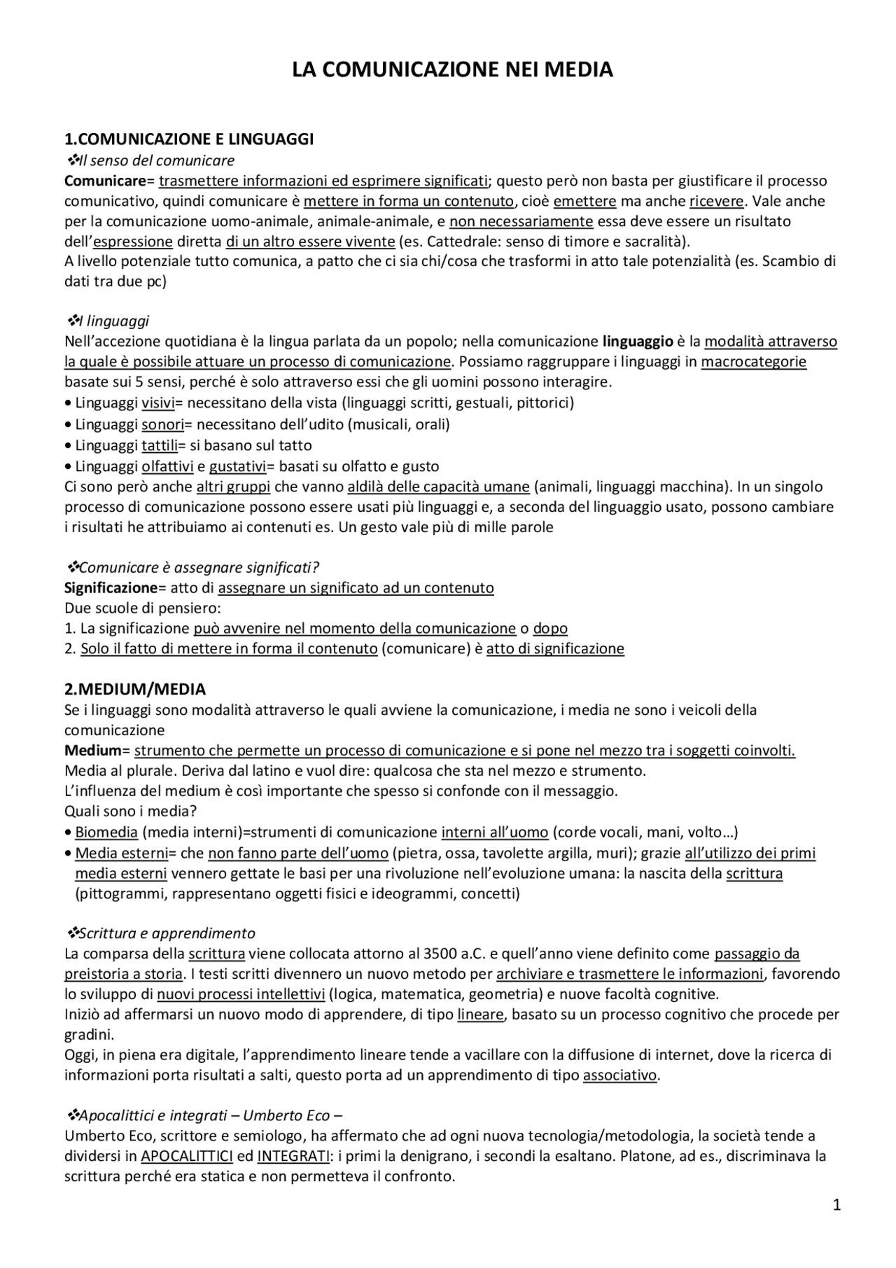 Riassunto La Comunicazione Nei Media Nobili Docsity