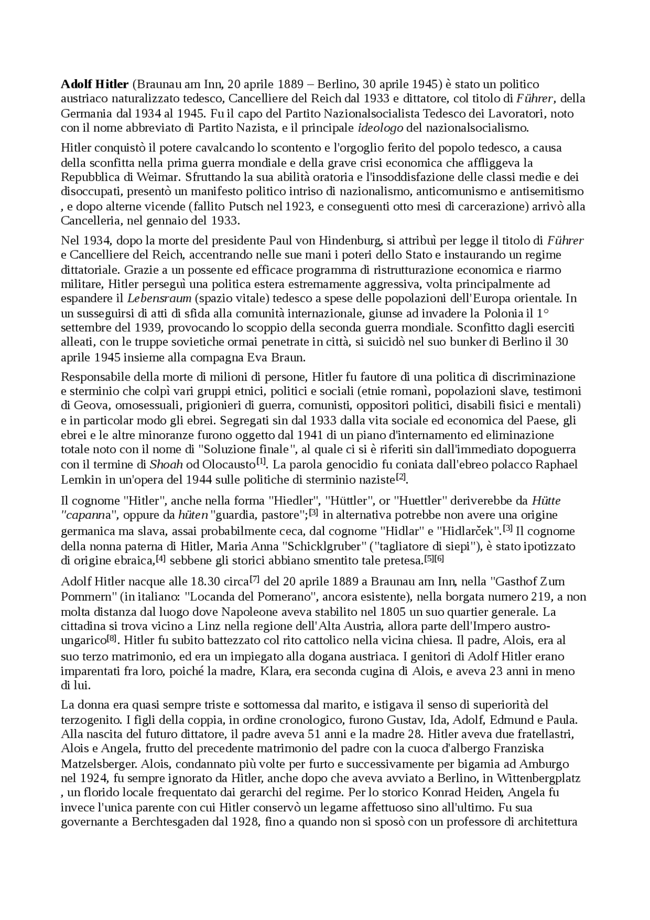 Appunti Su Adolf Hitler Docsity