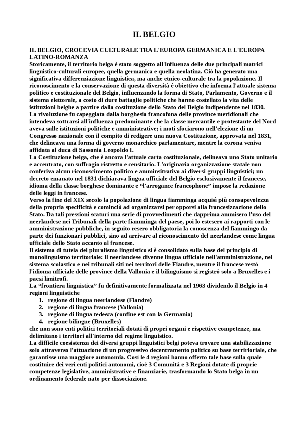 Il Belgio Appunti Diritto Costituzionale Comparato Docsity