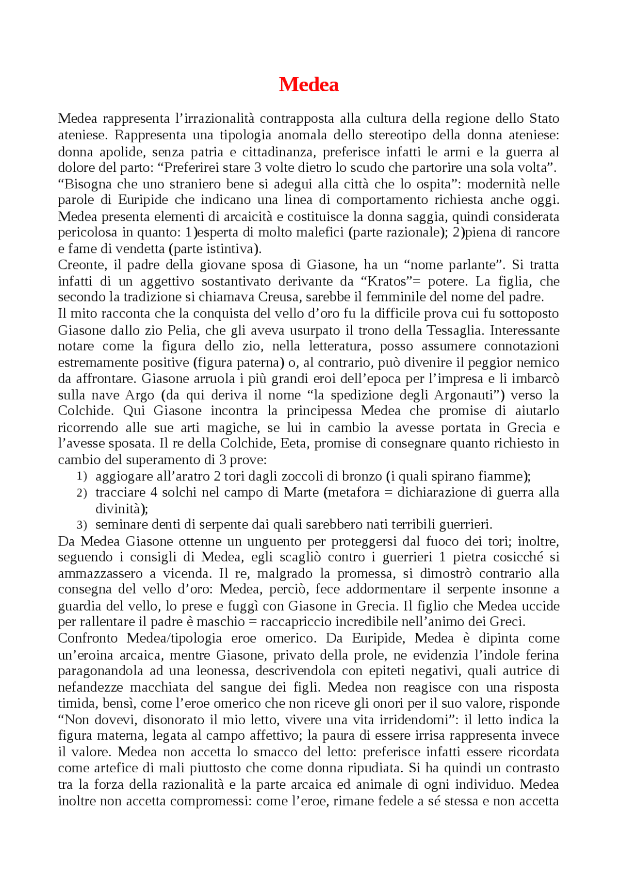 Medea Approfondimento Opera Docsity