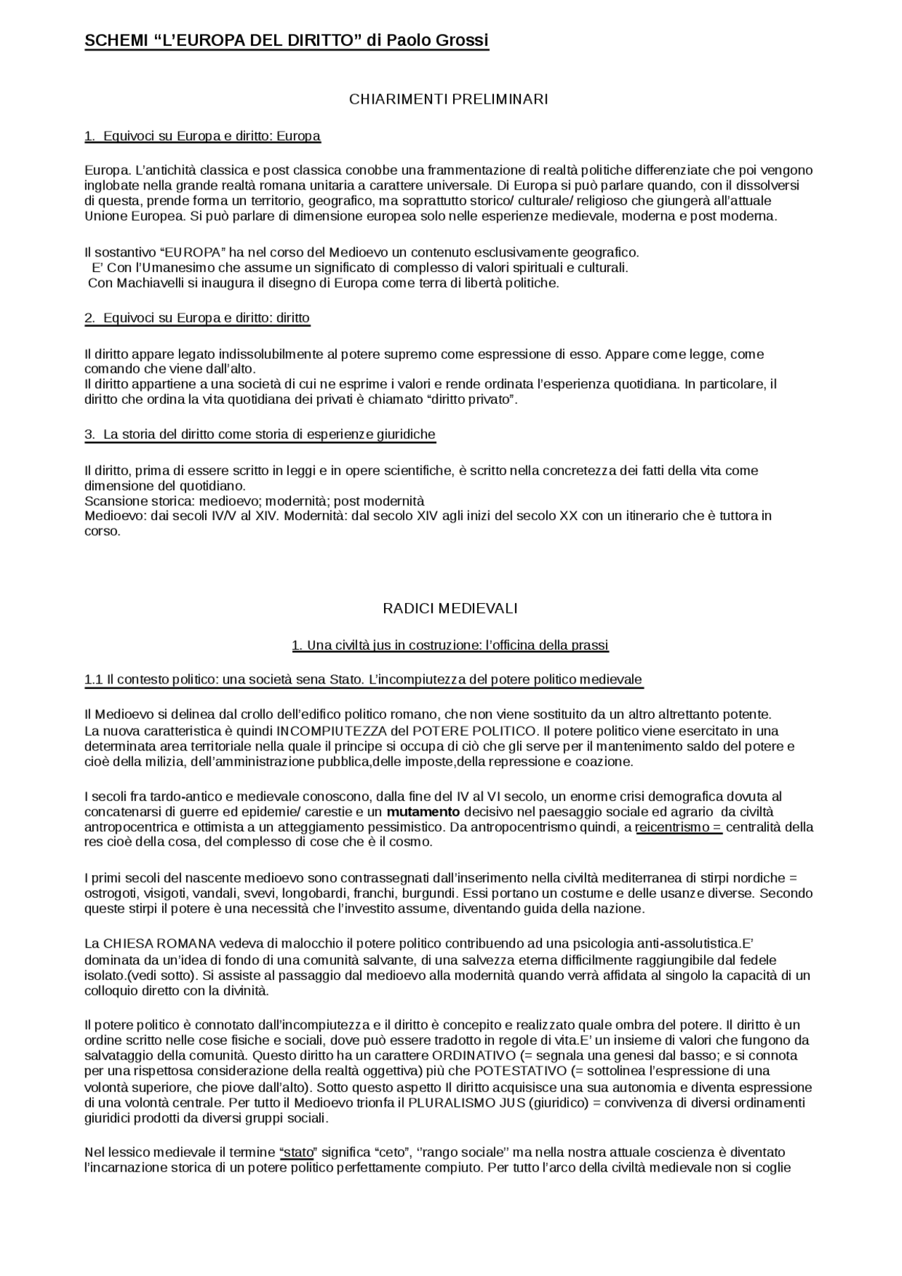 Riassunto Grossi Leuropa Del Diritto Docsity