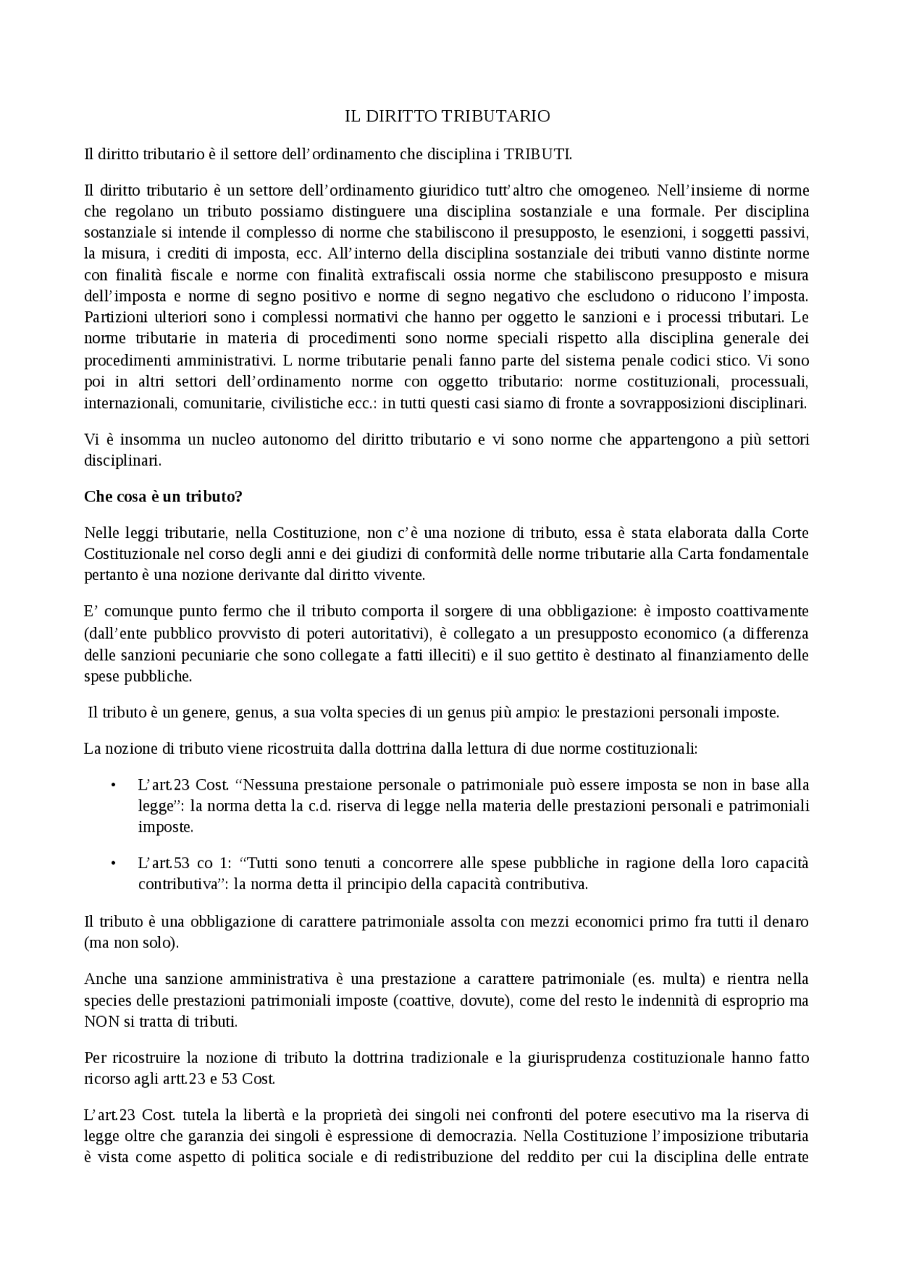 Riassunto Diritto Tributario Tesauro Docsity