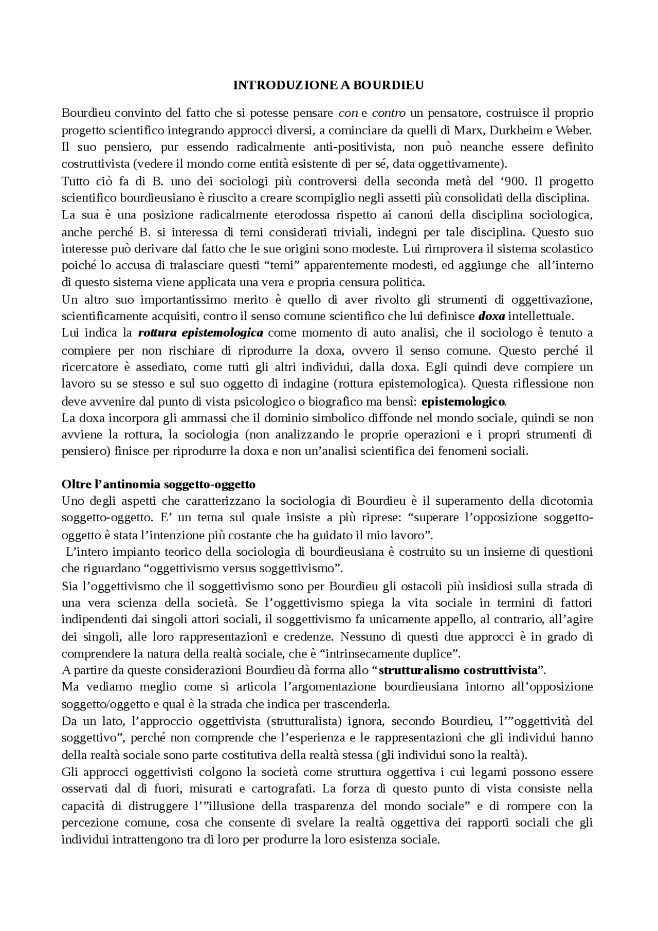 Introduzione A Bourdieu Docsity