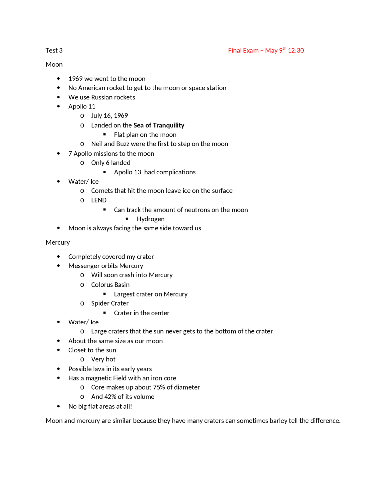 Final Exam Notes The Solar System Astr 1101 Docsity