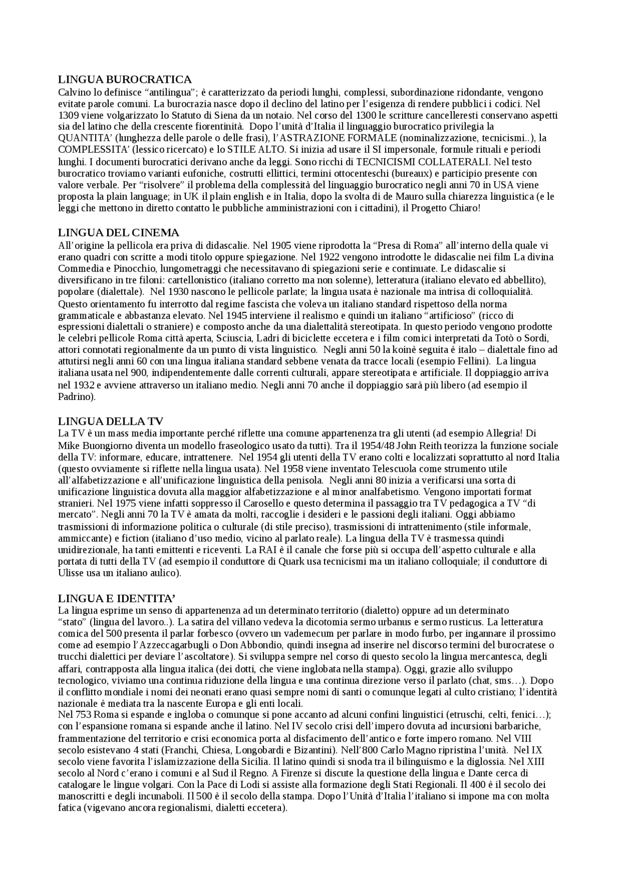 Riassunto Lingua E Identità Trifone Docsity