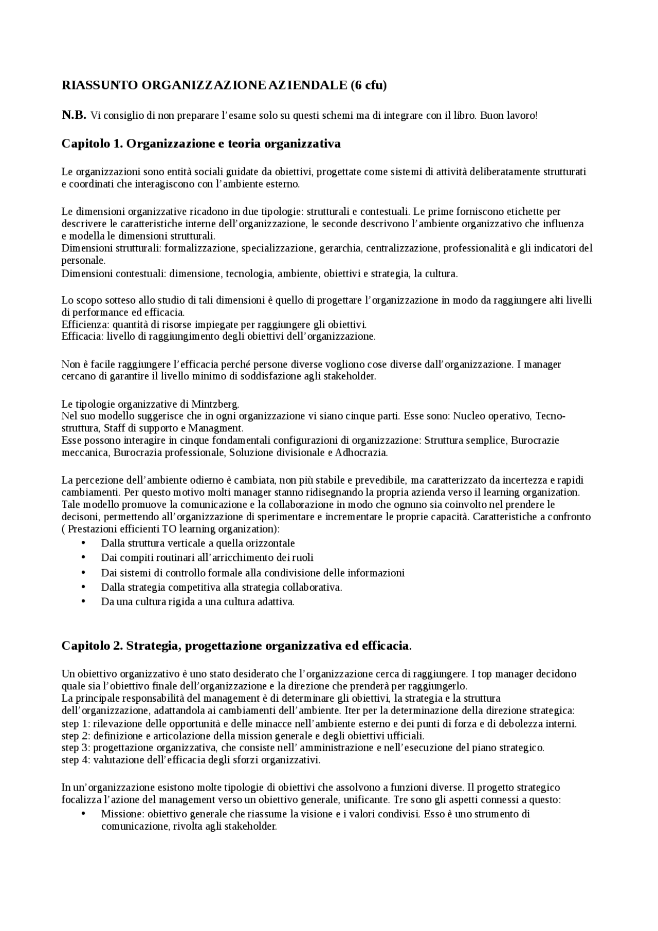 Riassunto Daft Sintesi Del Corso Di Organizzazione Aziendale Docsity