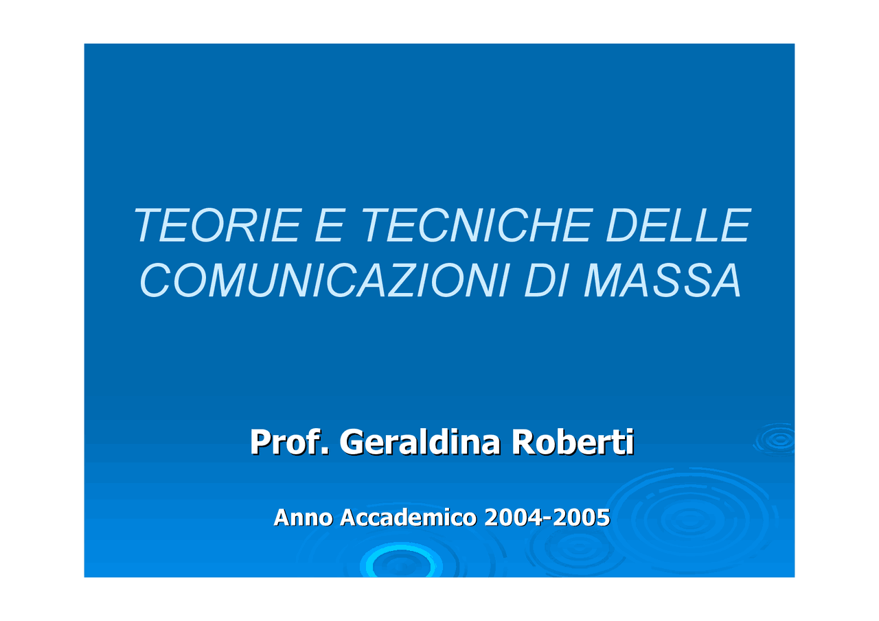 Teorie E Tecniche Della Comunicazione Di Massa Docsity