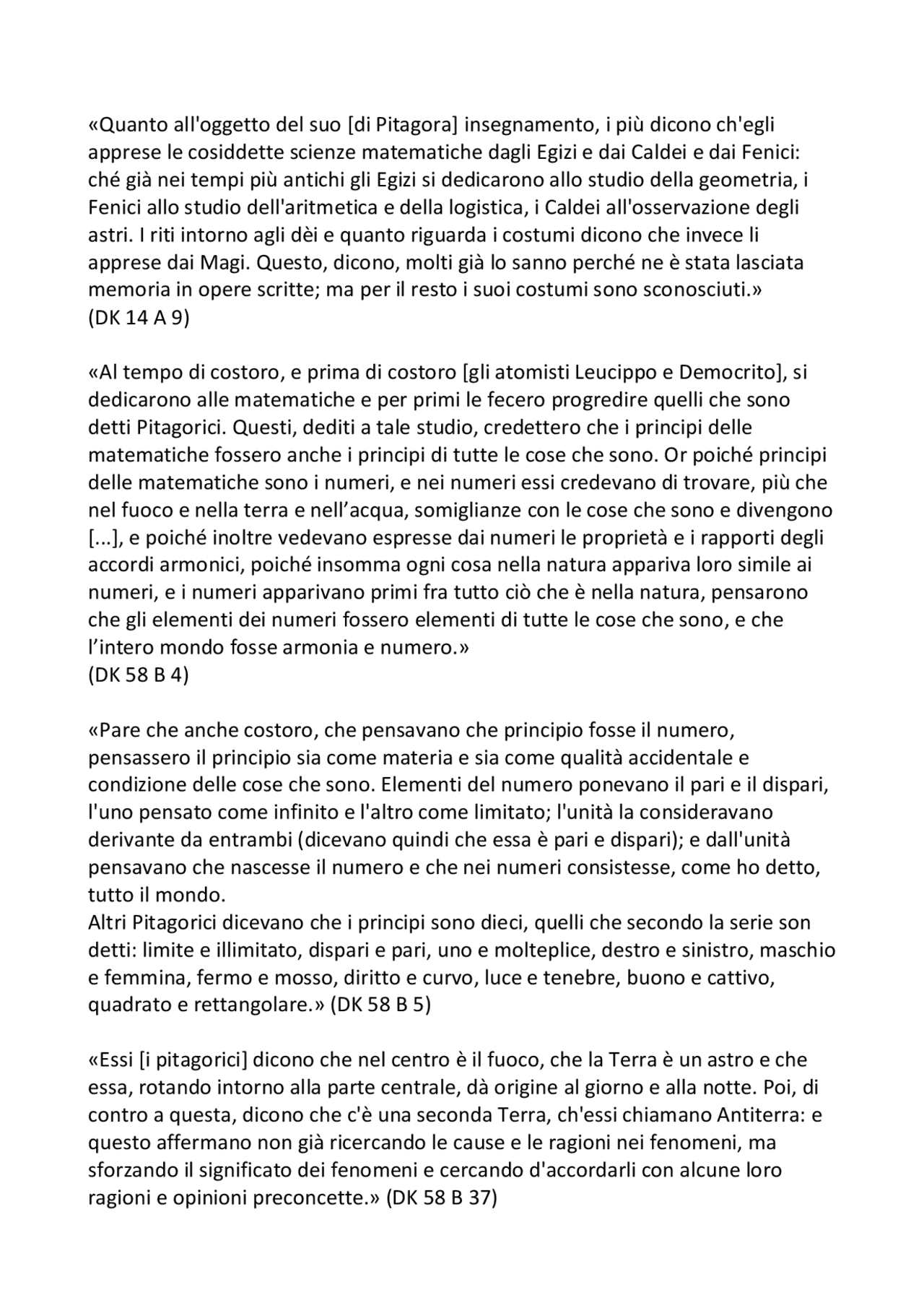 Pitagorici Testi Docsity